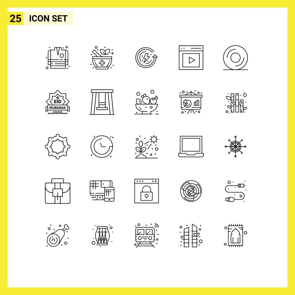 Mobile Interface Line Set of 25 Pictograms of disk cd energy vide interface Editable Vector ...