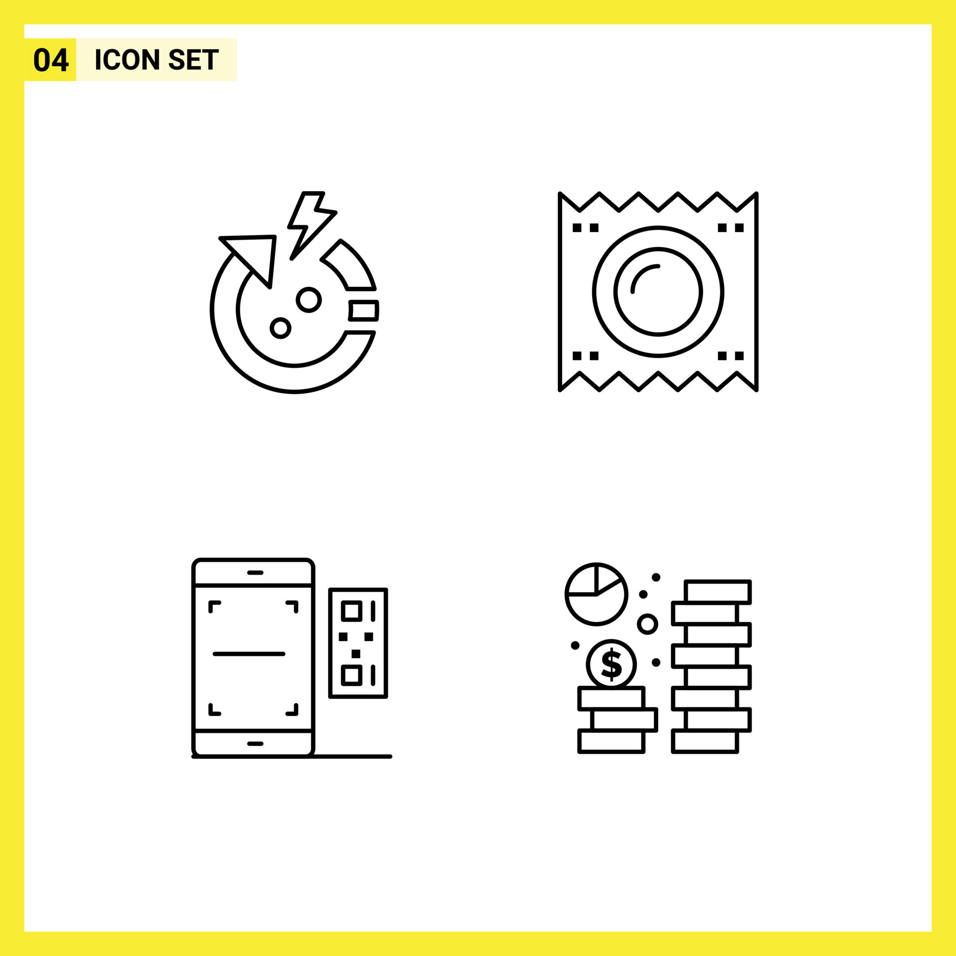 Set of 4 Modern UI Icons Symbols Signs for arrow code world medical scan Editable Vector Design ...