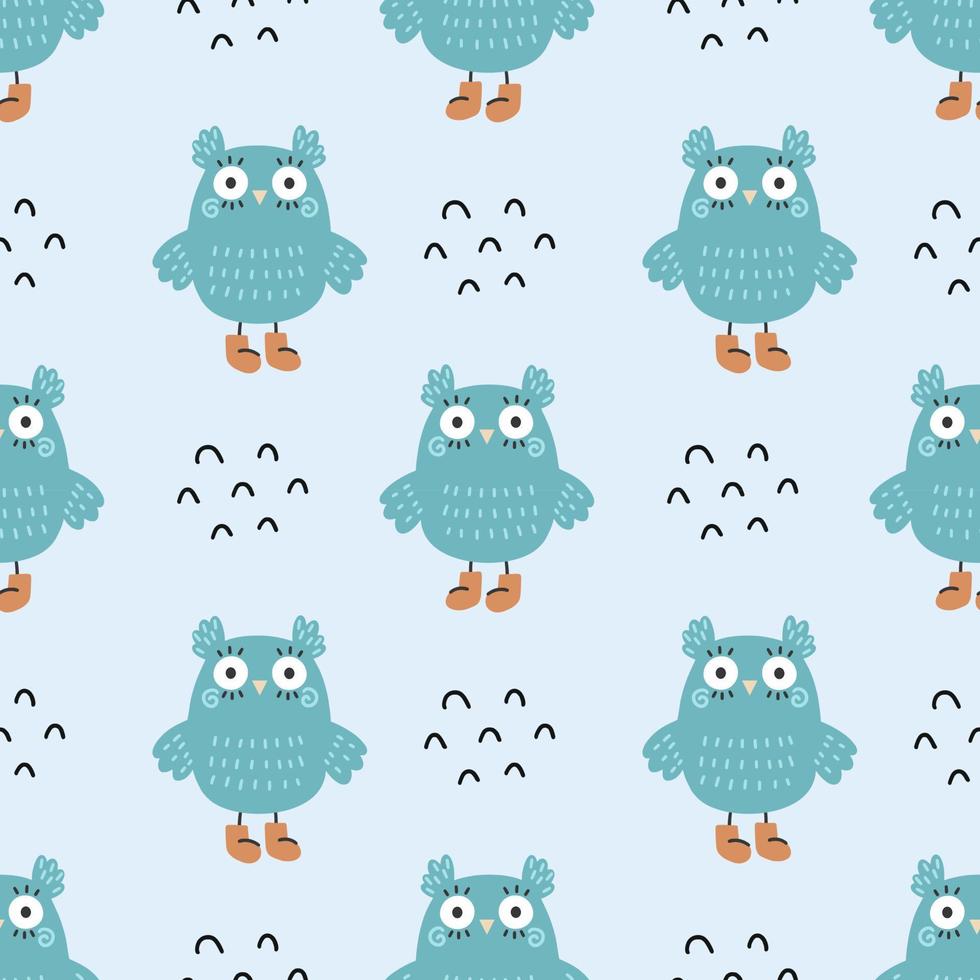 Blue pattern with owl. Printing on fabric and wrapping paper. Cover of ...