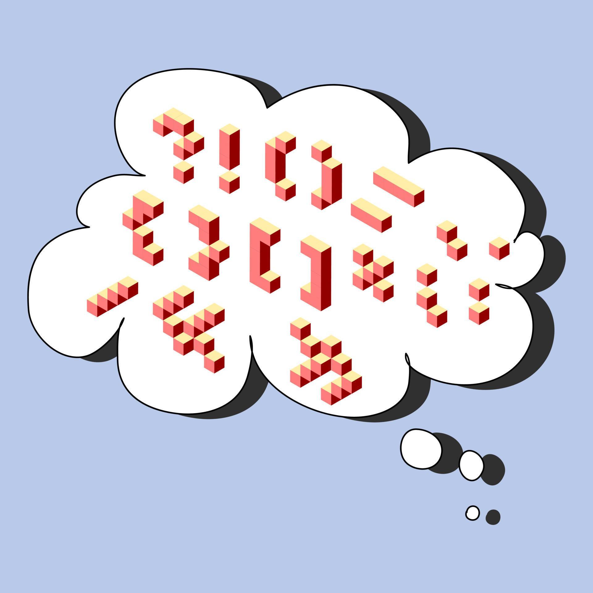 3 d pixel art set of punctuation marks in isometric left. Period, comma ...