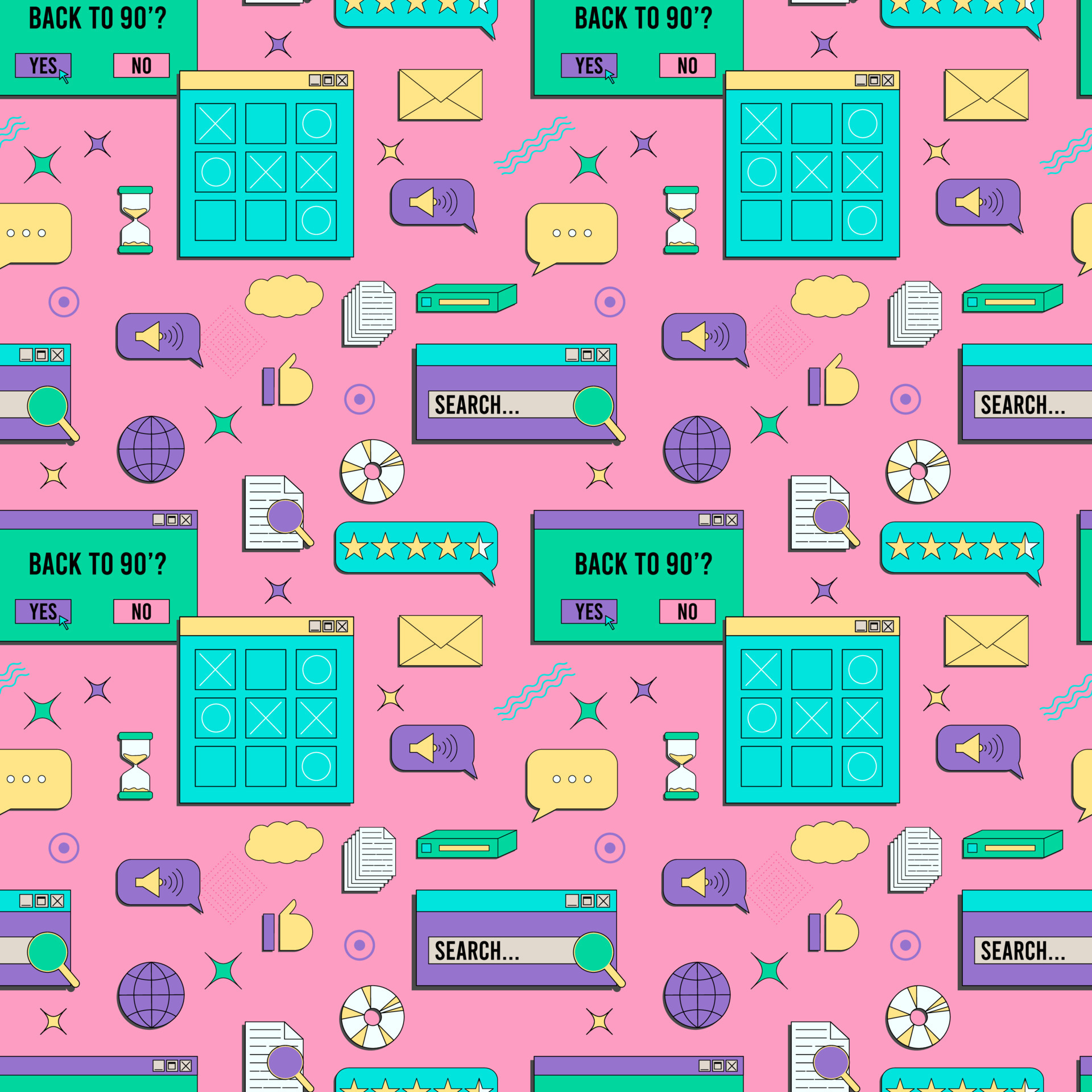 Vaporwave UI and UX elements seamless pattern. PC retro game frame ... Vaporwave UI and UX elements seamless pattern. PC retro game frame ...