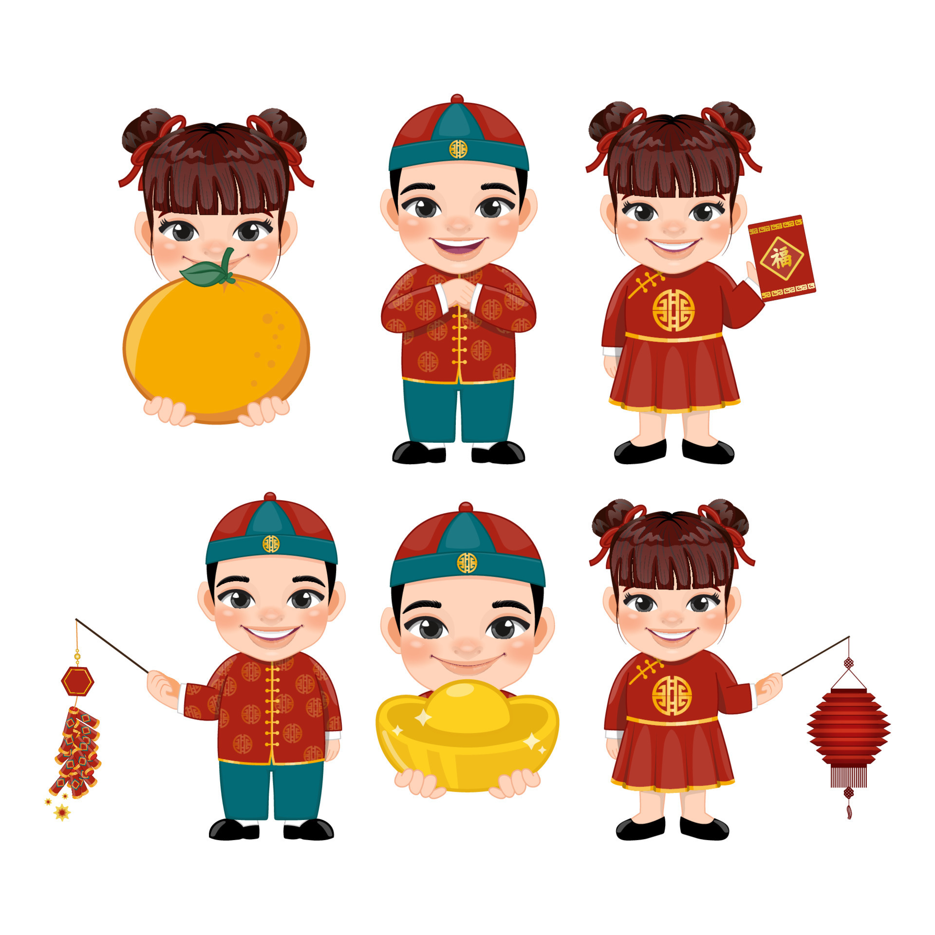 Chinese New Year Children Greetings Cartoon Character Vector 14463120 chinese-new-year-children-greetings-cartoon-character-vector-14463120