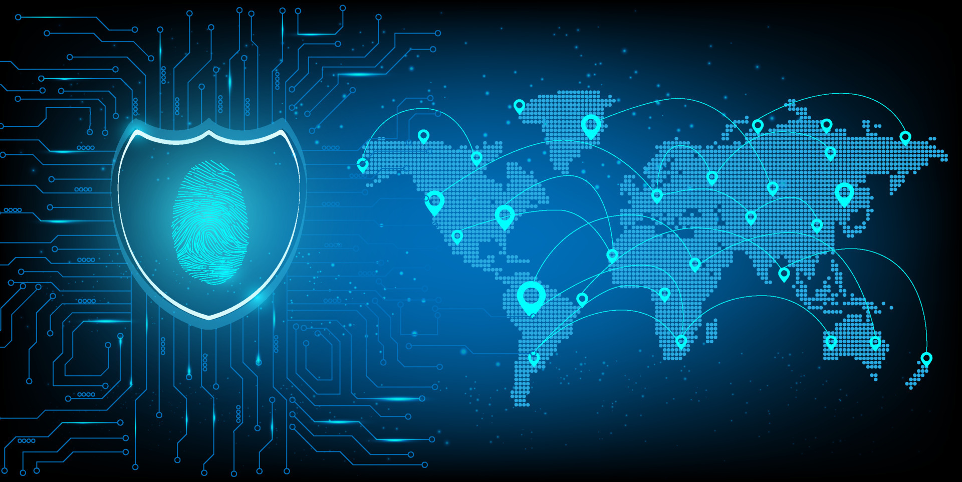 Fingerprint Security With World Map Electronic Circuit Board Vector