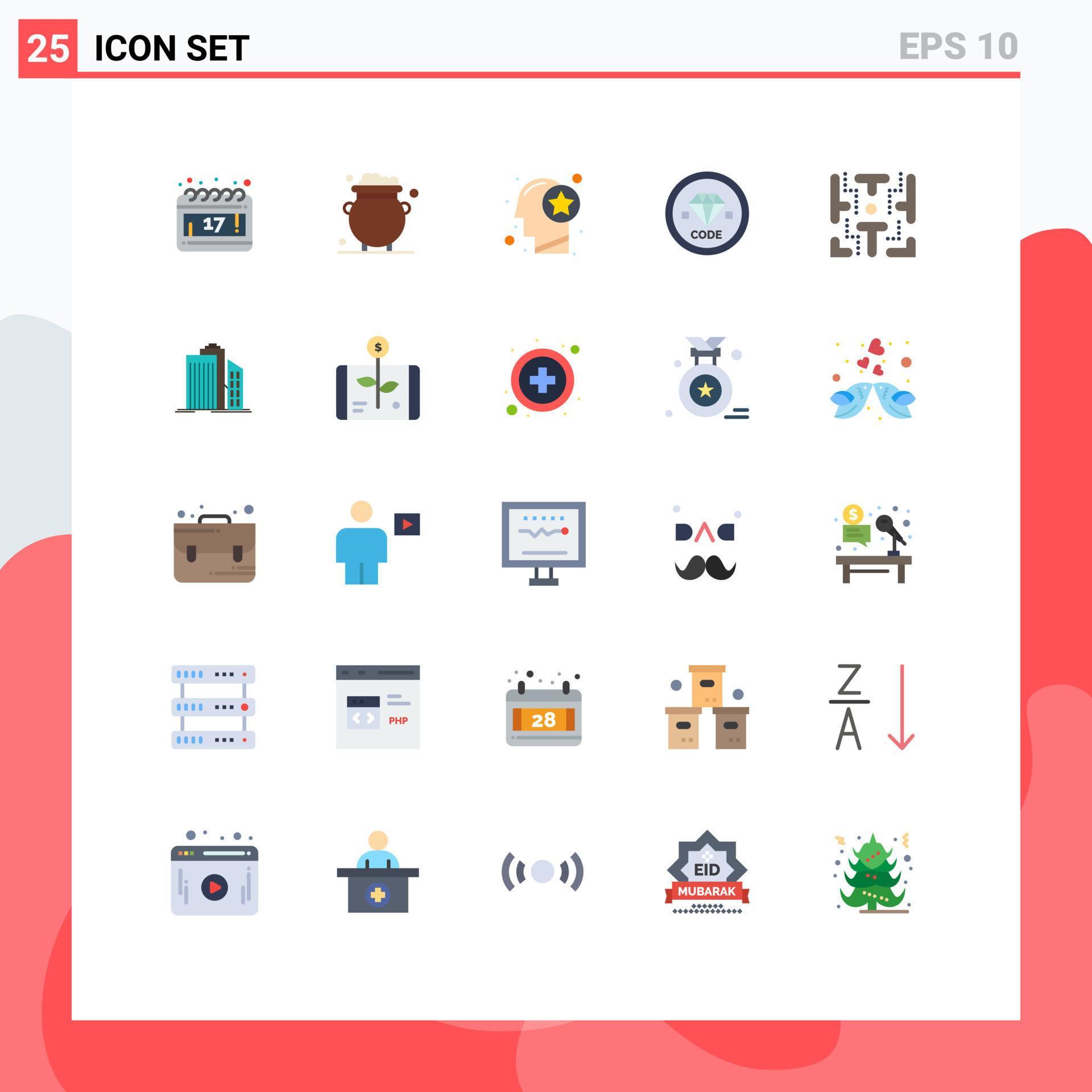 Set Of 25 Modern Ui Icons Symbols Signs For Programming Develop Head Coding Thinking Editable