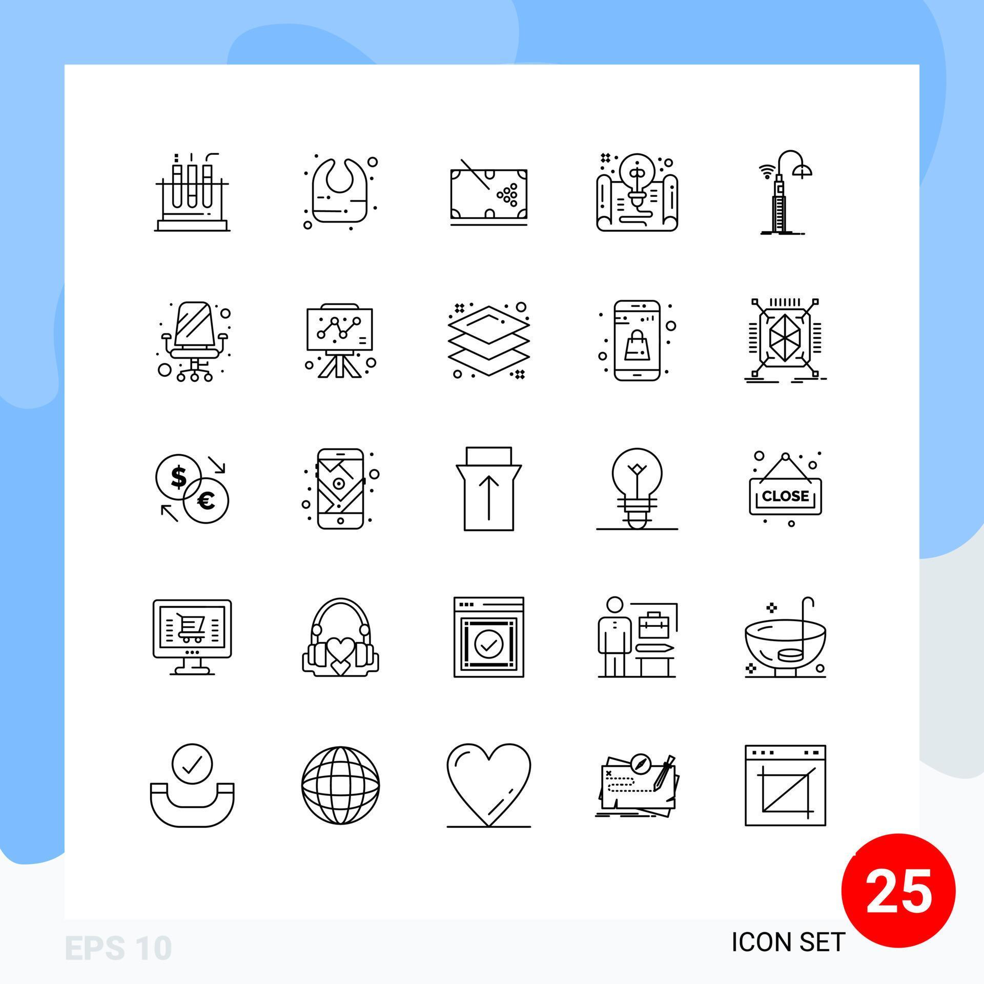 Mobile Interface Line Set of 25 Pictograms of lights form pool file creative Editable Vector ...