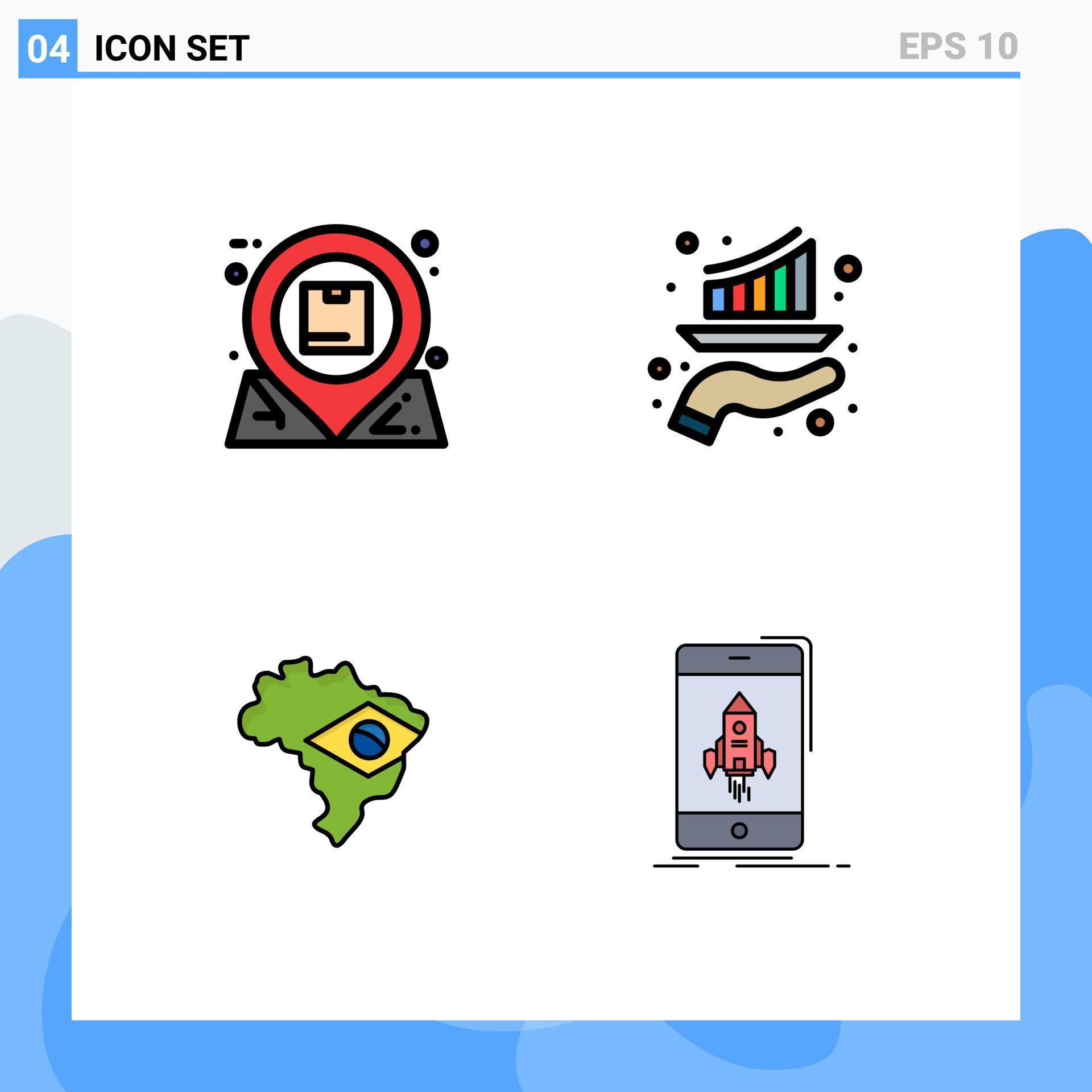 Set Of 4 Modern Ui Icons Symbols Signs For Location Report Inbox Graph Flag Editable Vector