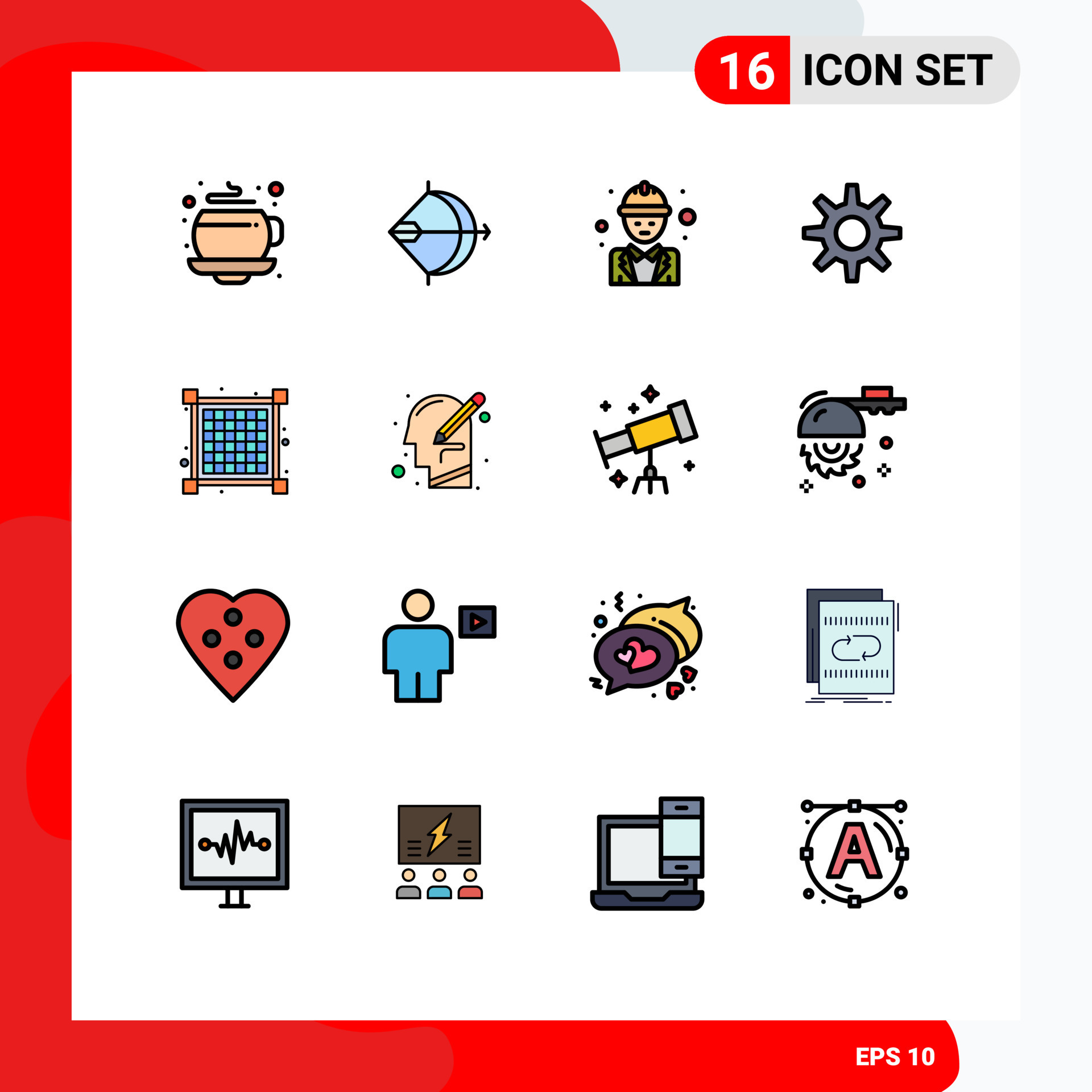 Group Of 16 Flat Color Filled Lines Signs And Symbols For Layout Wheel Chief Setting Manager