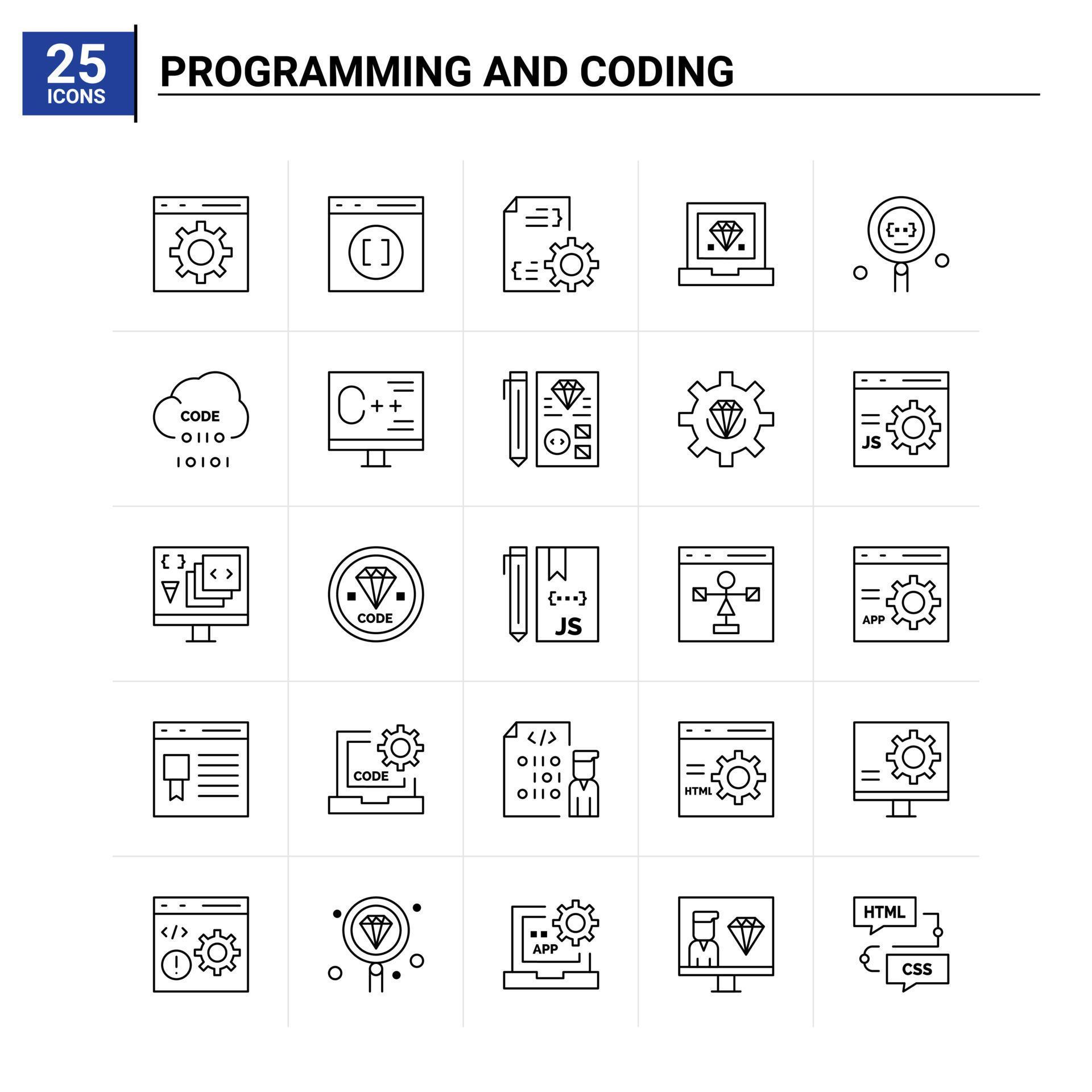 25 Programming And Coding icon set vector background 14472326 Vector ...