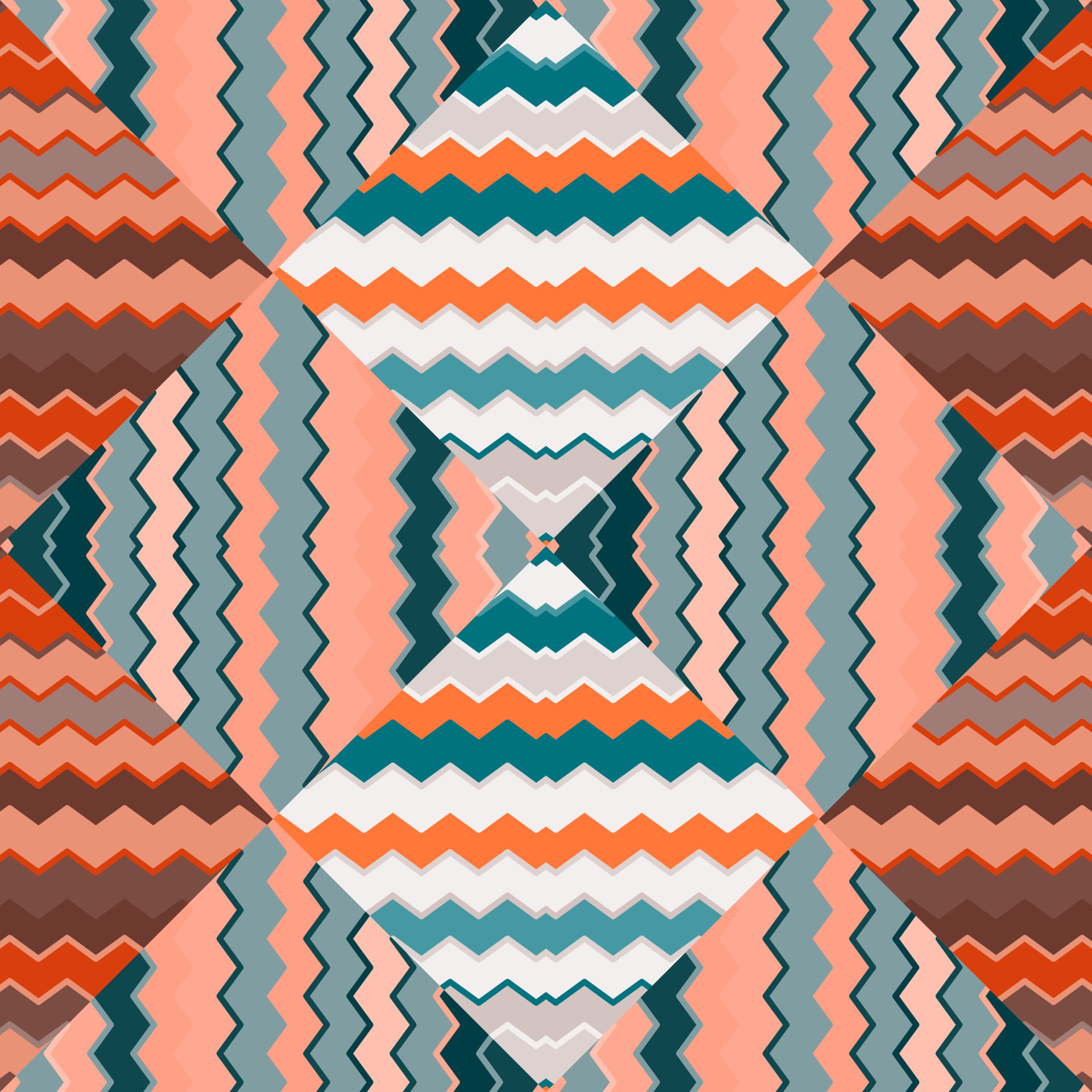 Creative Zig Zag Wave Seamless Pattern Hand Drawn Lines Mosaic