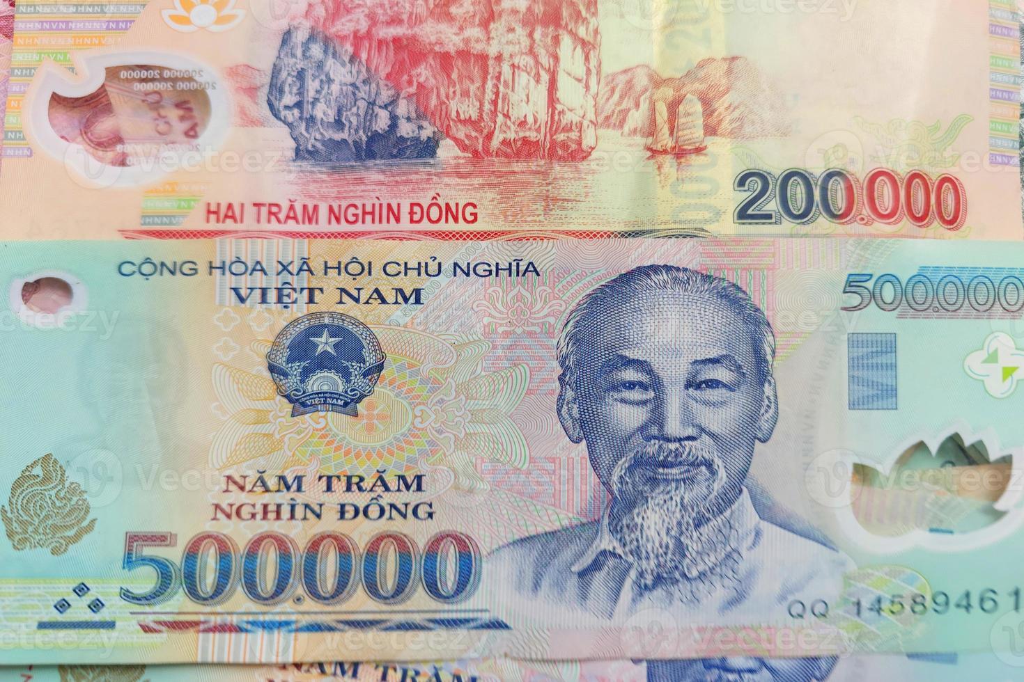 Primer Plano De Billetes De Dong Vietnamita Fondo De Dinero Moneda Vietnamita Dongs Textura