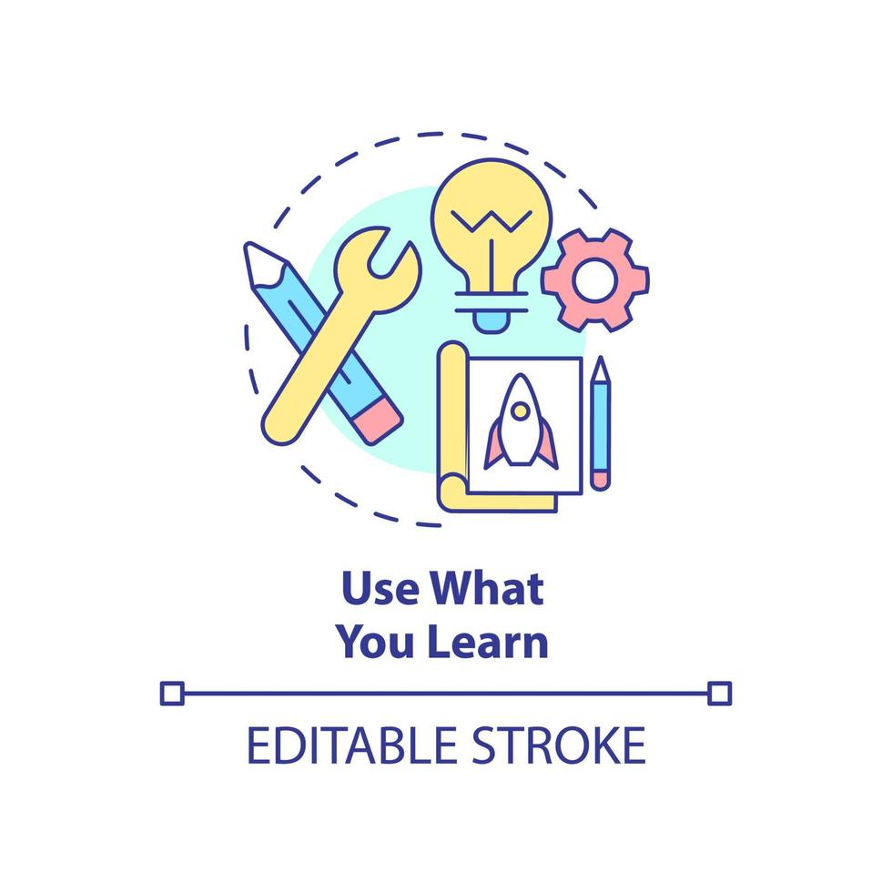 Use what you learn concept icon. Implement knowledge in real life ...