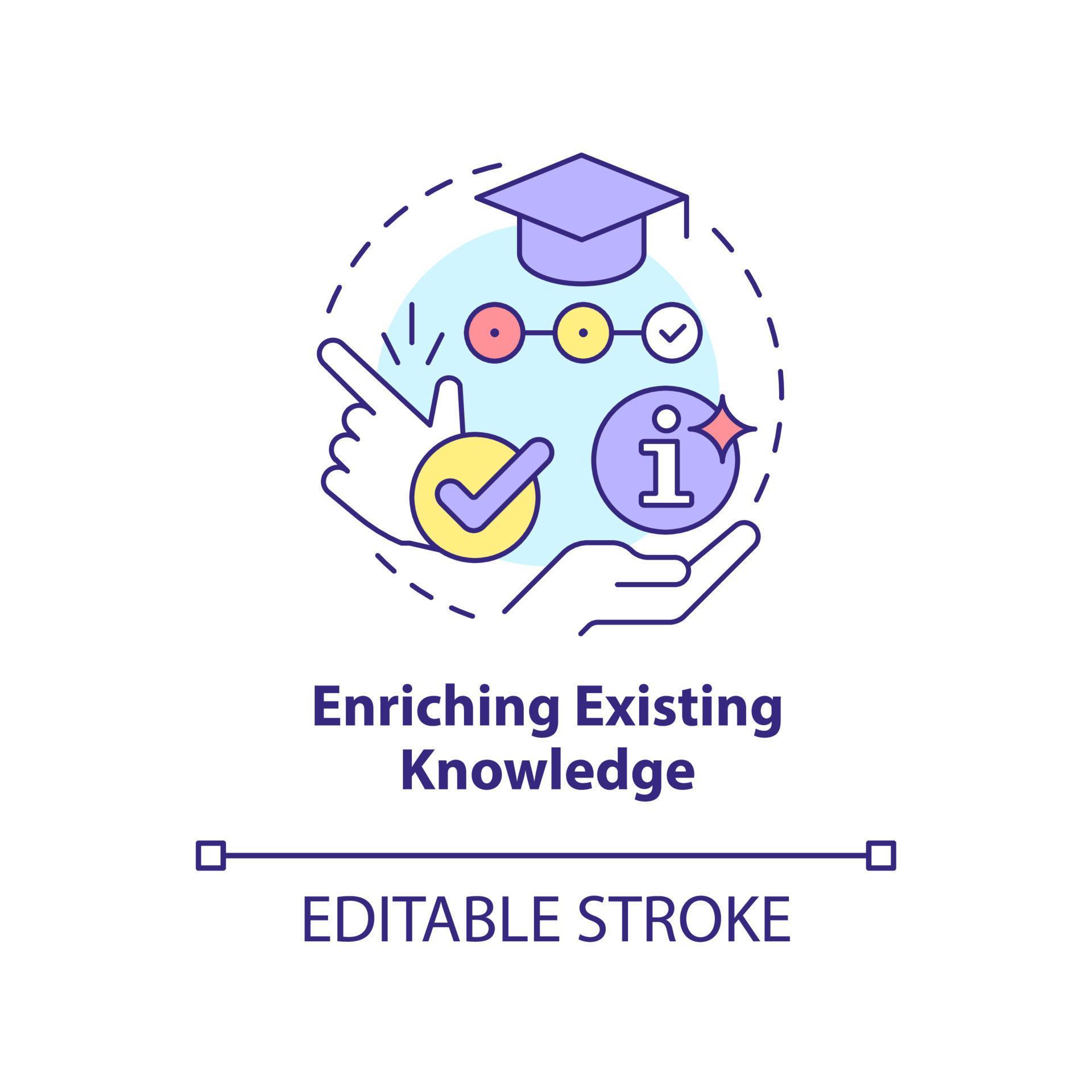Enriching existing knowledge concept icon. Principle about learning ...
