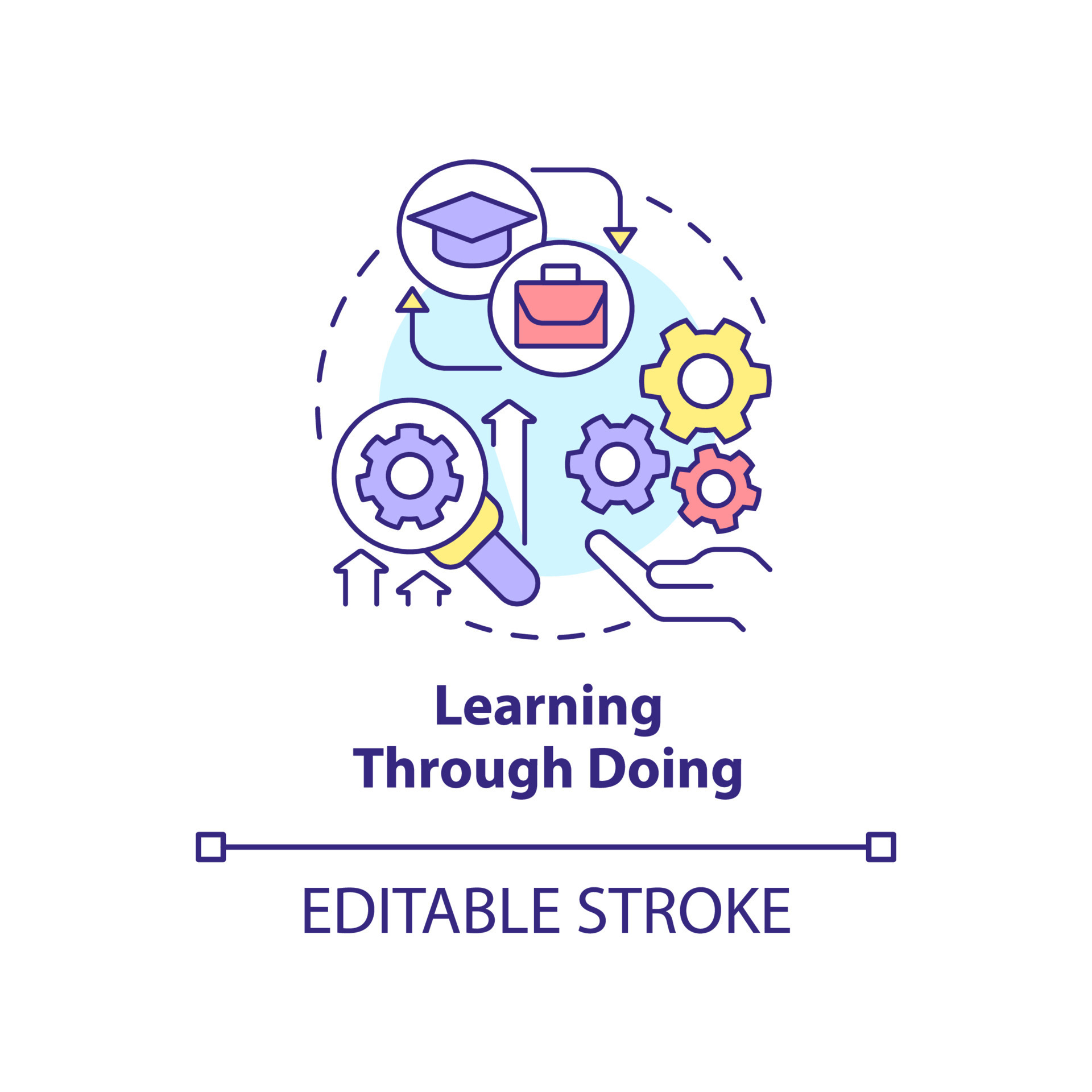 Learning through doing concept icon. Apply knowledge. Principle about ...