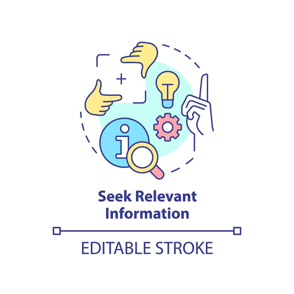 Seek relevant information concept icon. Useful knowledge. Learning ... Seek relevant information concept icon. Useful knowledge. Learning ...