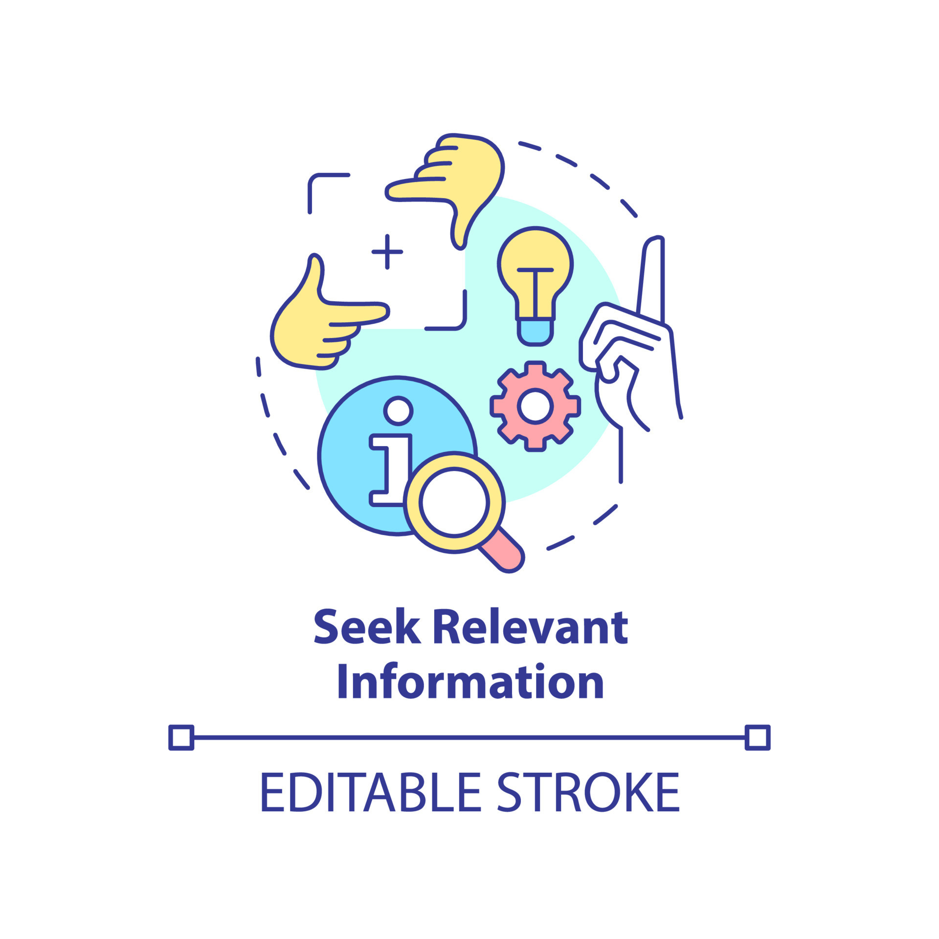 Seek relevant information concept icon. Useful knowledge. Learning ... Seek relevant information concept icon. Useful knowledge. Learning ...