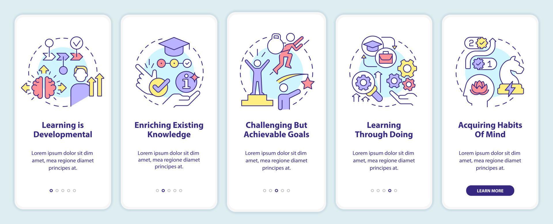 Learning Basic Concepts Onboarding Mobile App Screen Walkthrough 5 Steps Editable Graphic