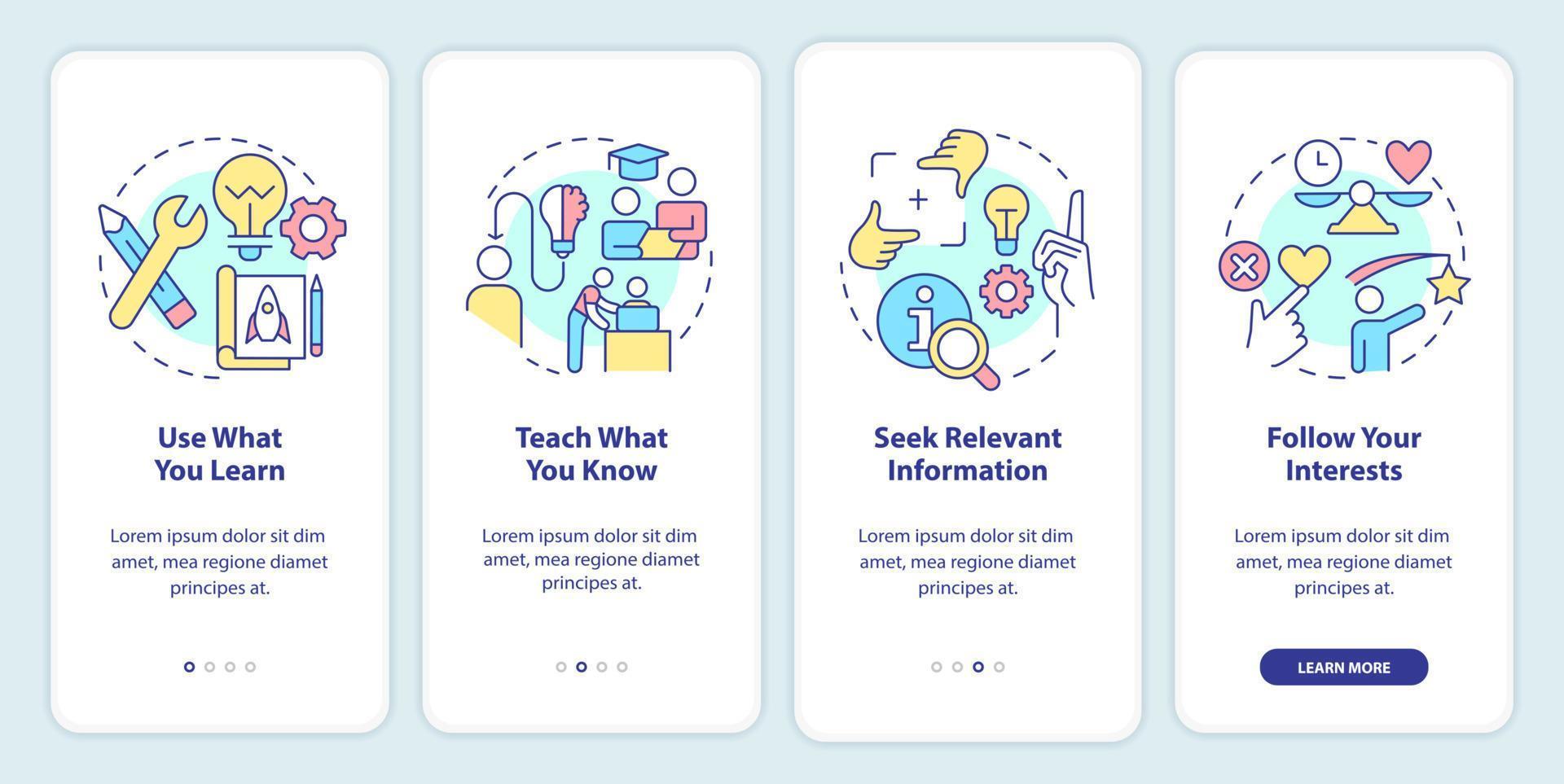 Practical Learning Techniques Onboarding Mobile App Screen Walkthrough 4 Steps Editable Graphic