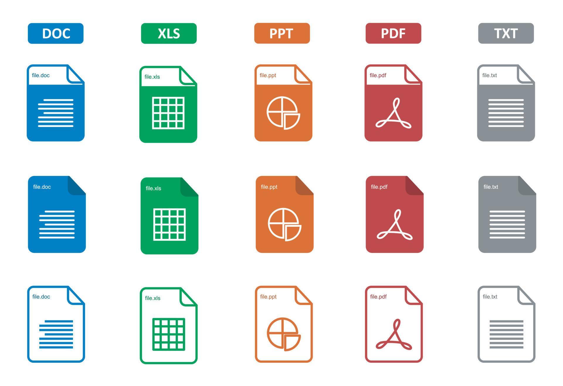 DOC EXCEL POWER POINT PDF TXT ICON SYMBOL 14483669 Vector Art at Vecteezy