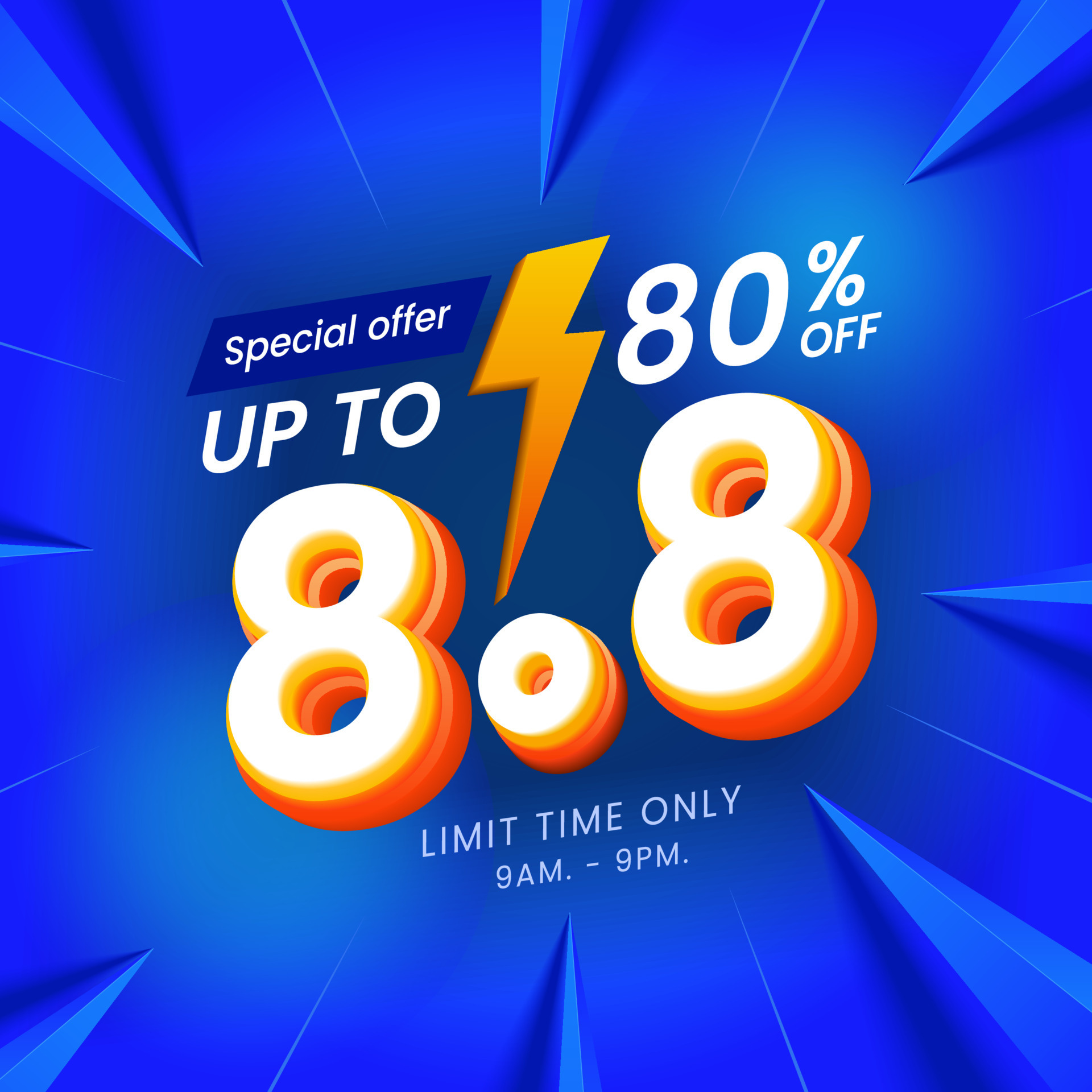 8.8 special sale shopping day banner with blue background. Use for social media and website ...