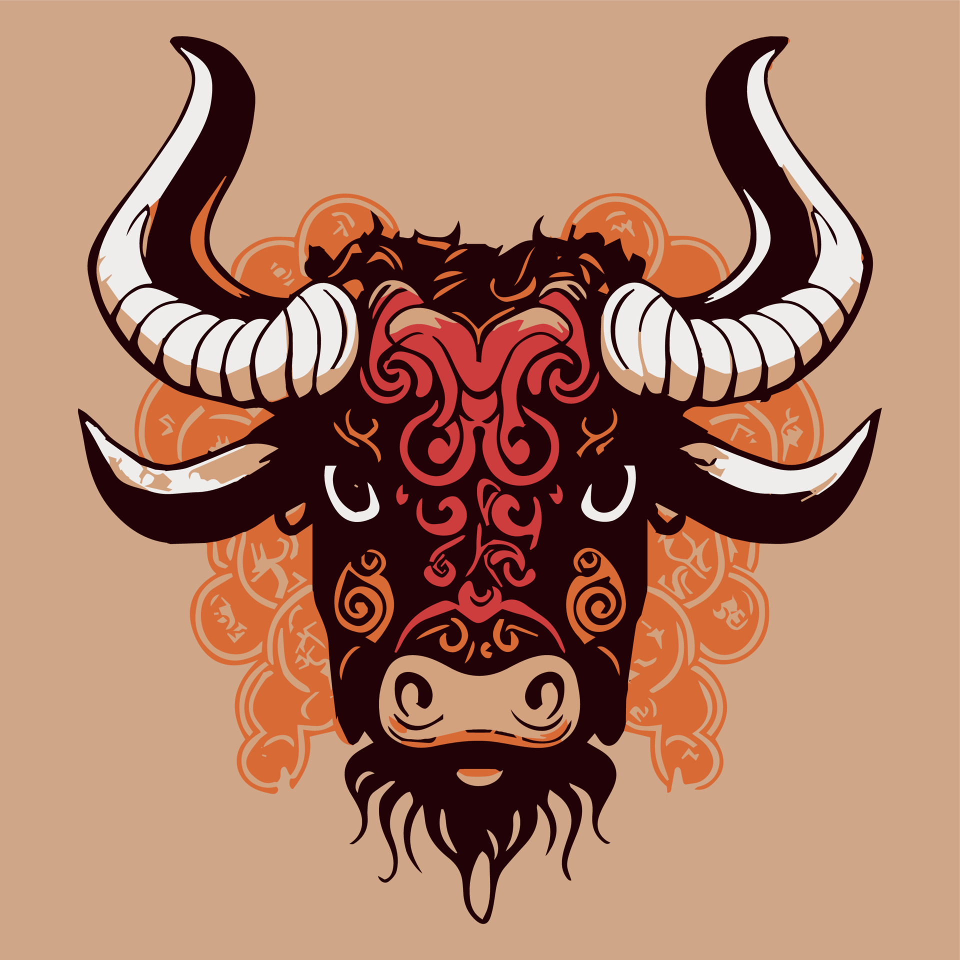 Ox Chinese New Year Vector Illustration Buffalo Head Zodiac Sign