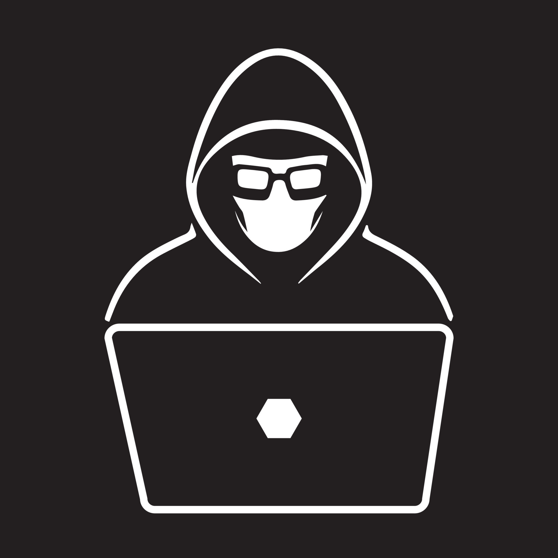 Pictogram Hacker. Logo of cybersecurity. Man working on a computer ... Pictogram Hacker. Logo of cybersecurity. Man working on a computer ...