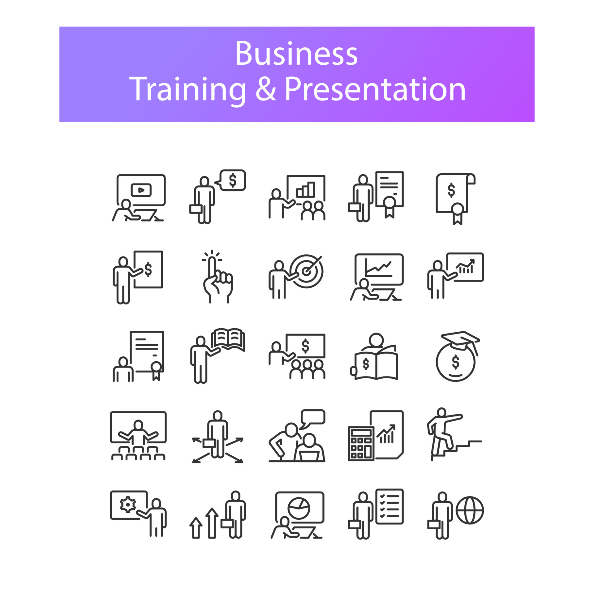 Simple Set of Business Training And Presentation Related Vector Line ...