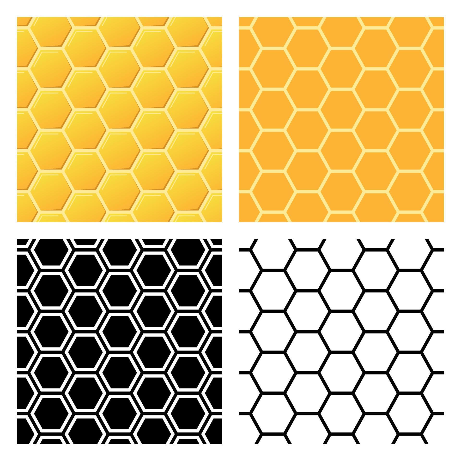 Honeycomb seamless pattern set. Abstract geometric yellow honeycomb ...