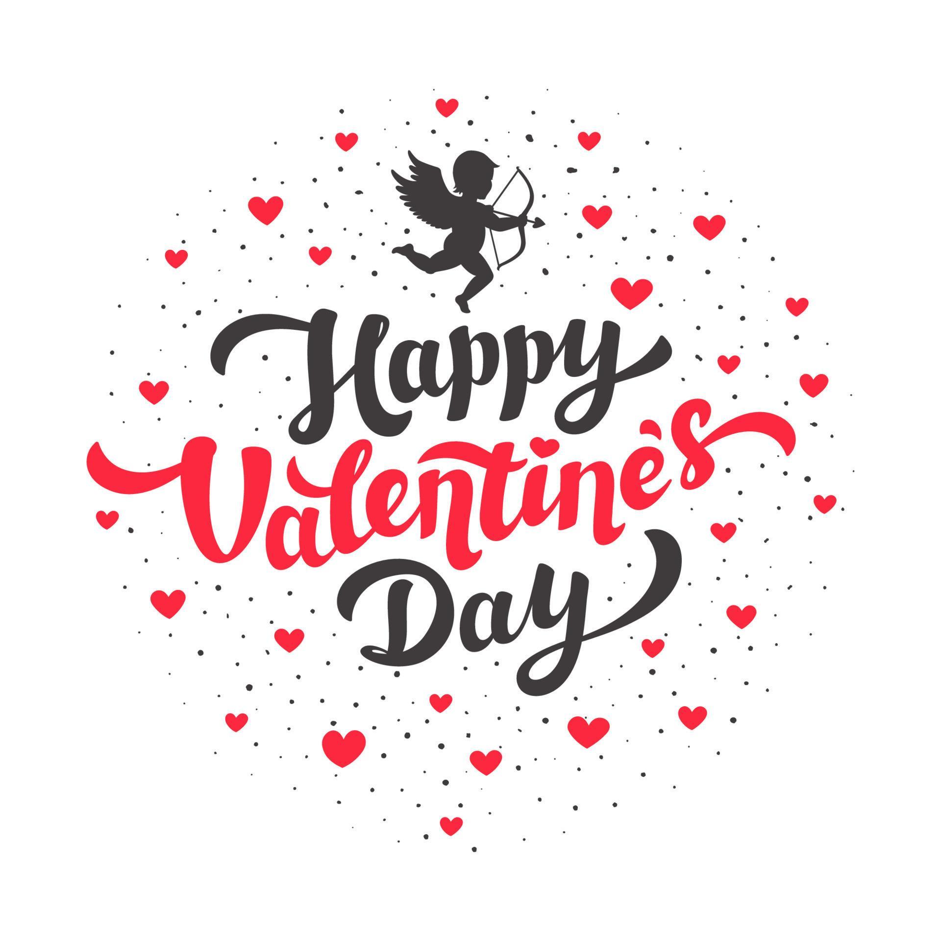 Happy Valentines Day Lettering With Hearts On White Background Love