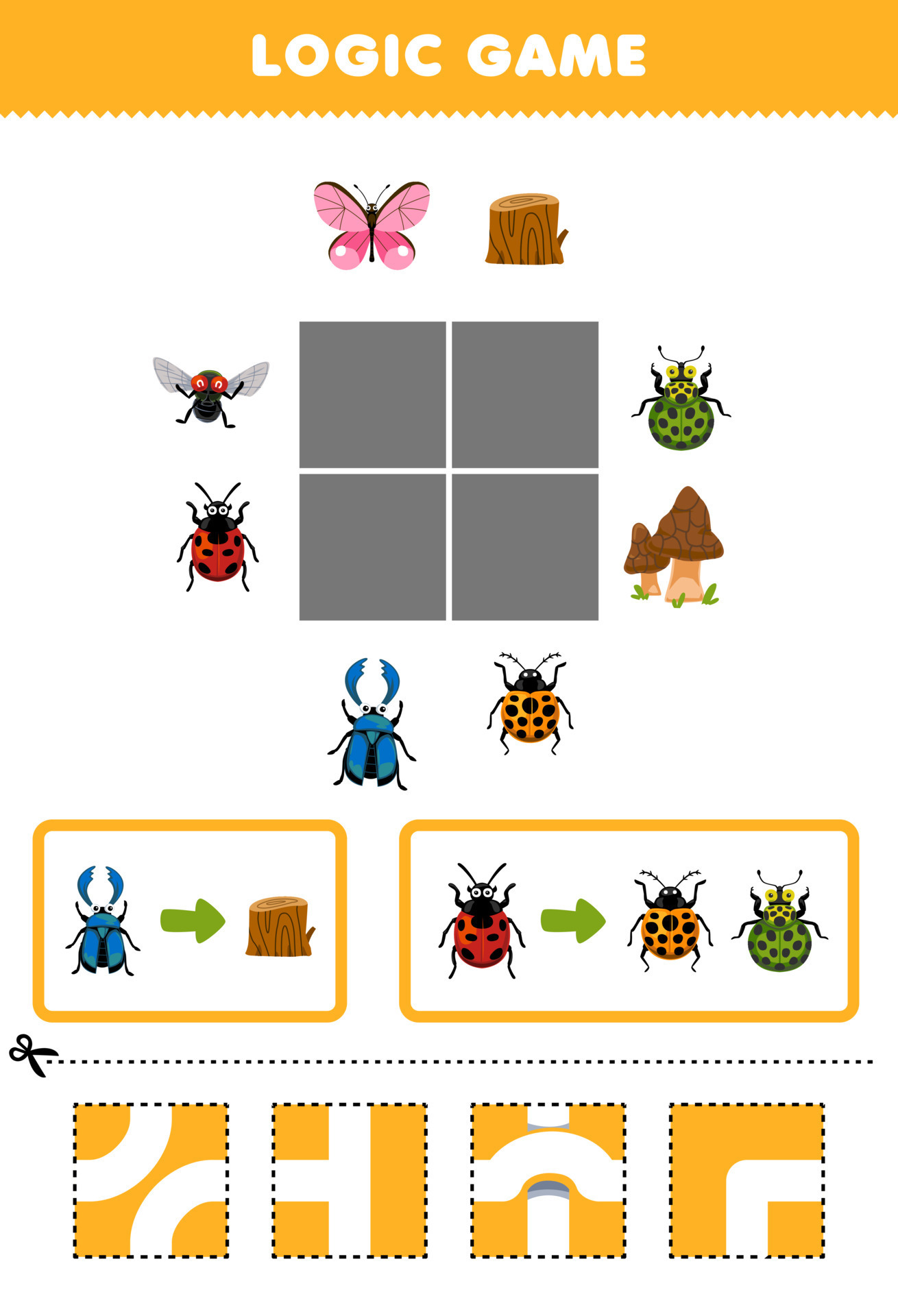 Education game for children logic puzzle build the road for beetle move ...