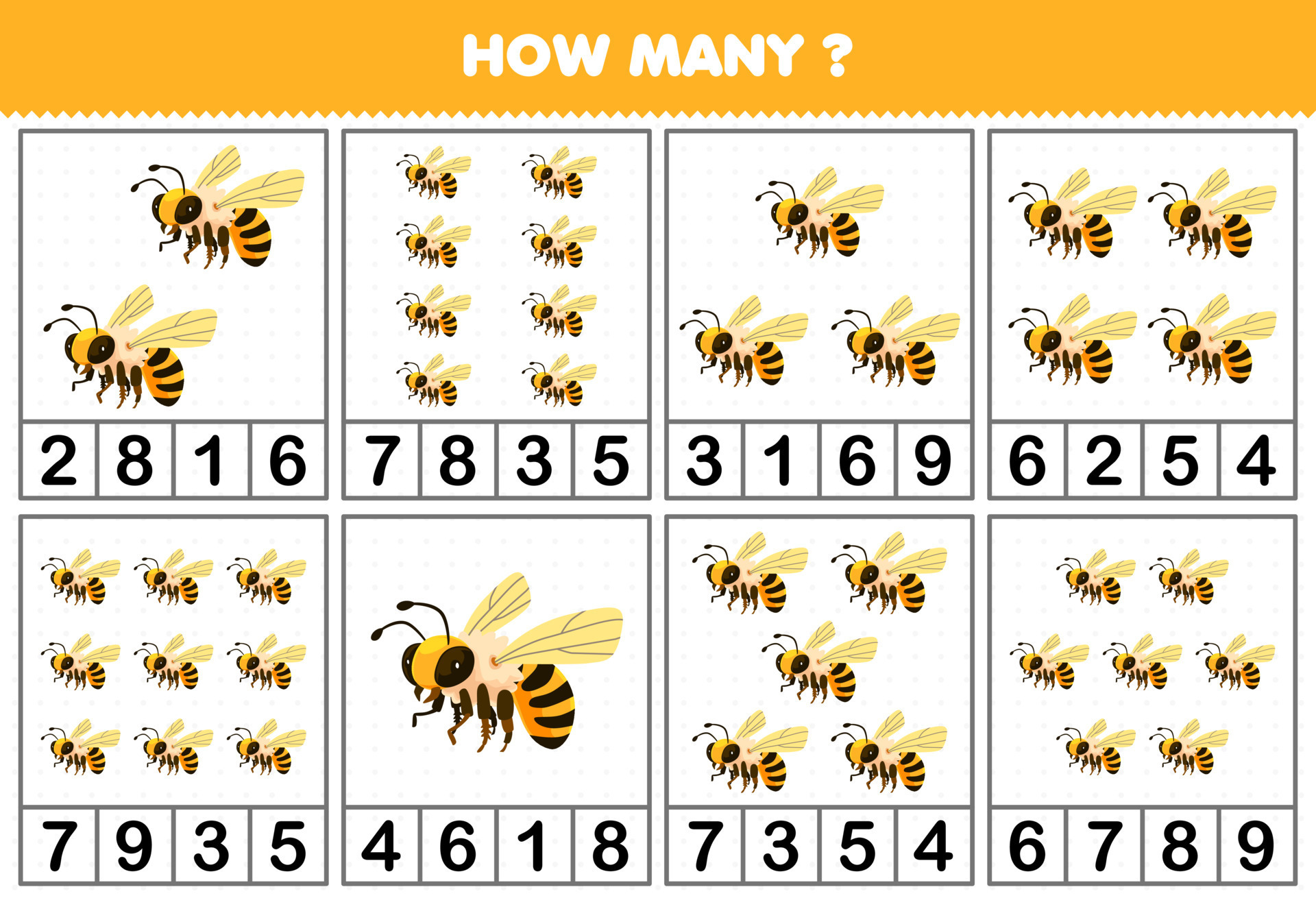 juego educativo para niños contando cuántas lindas abejas de dibujos ...