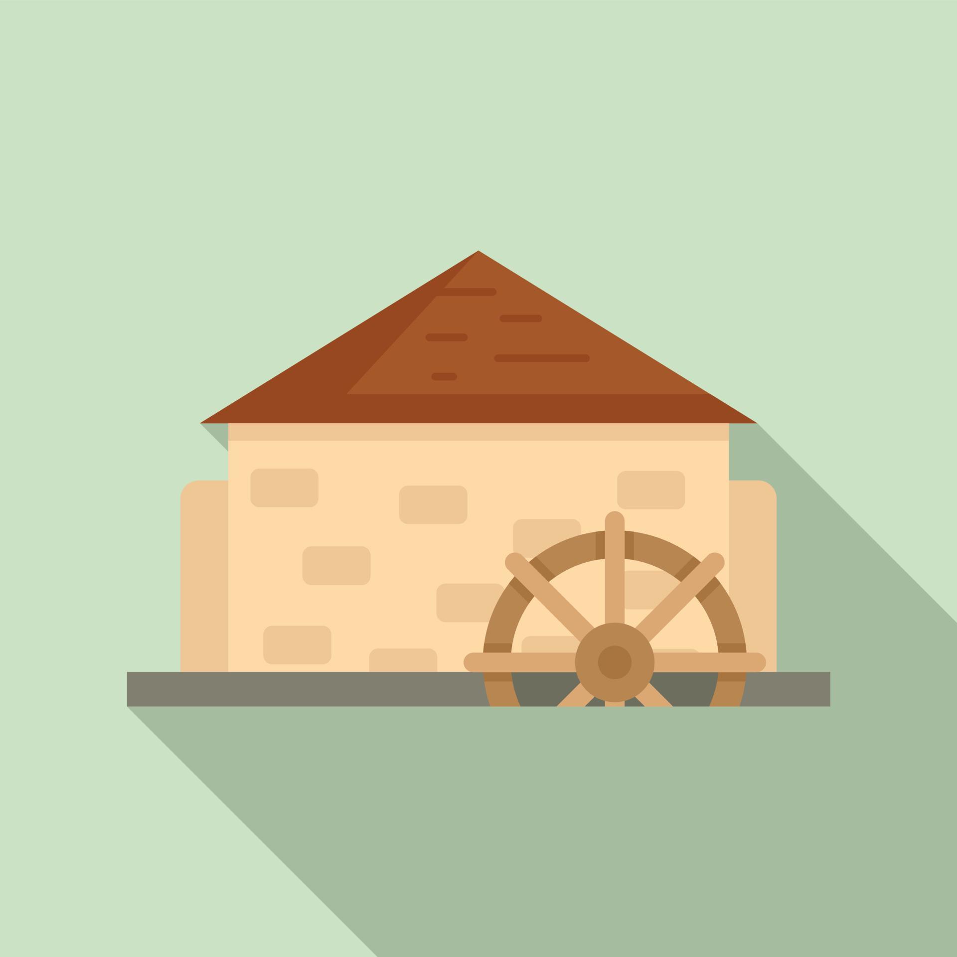 Antique Water Mill Icon Flat Style 14521348 Vector Art At Vecteezy