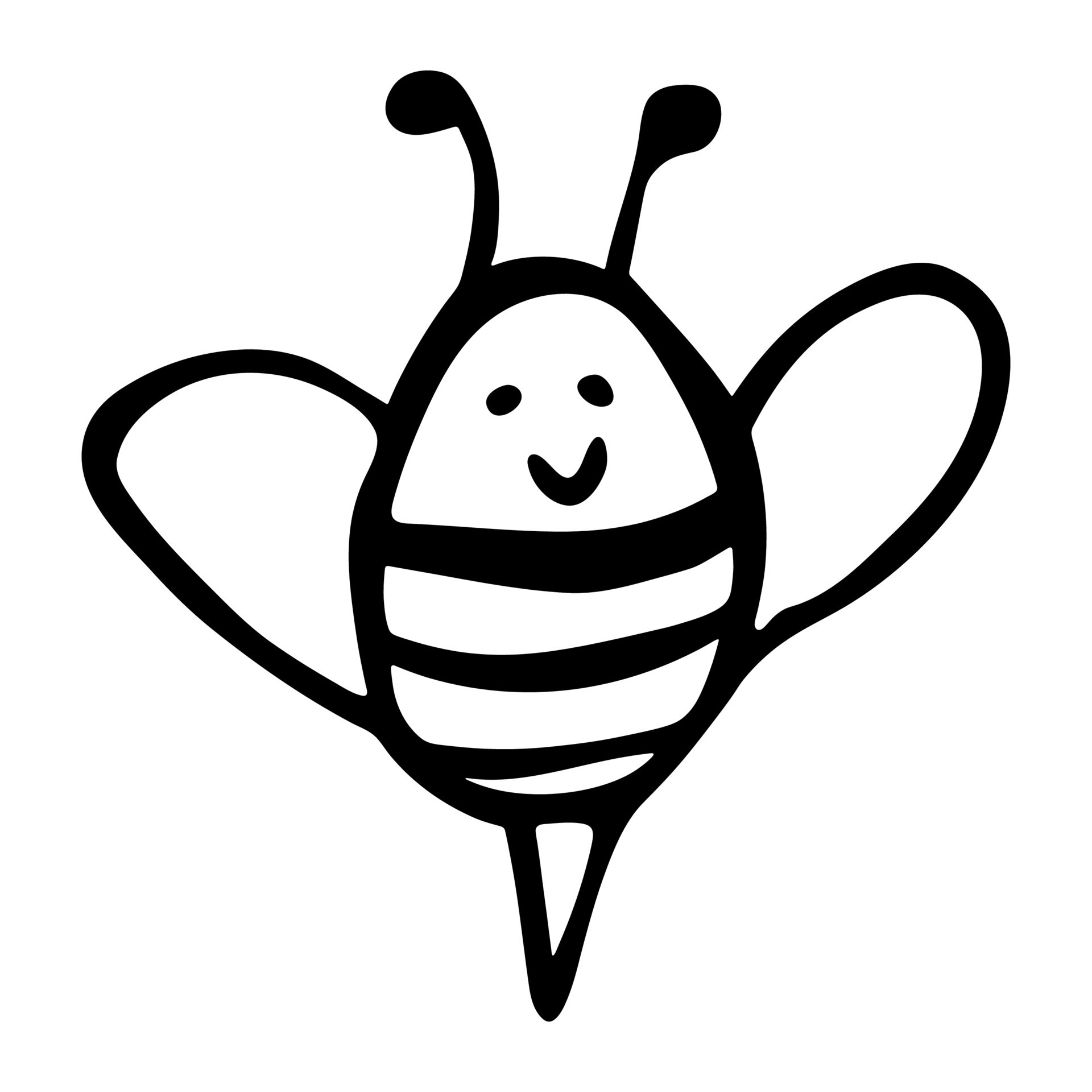 Hand drawn happy bee clipart. Cute honeybee doodle. For print, web ...