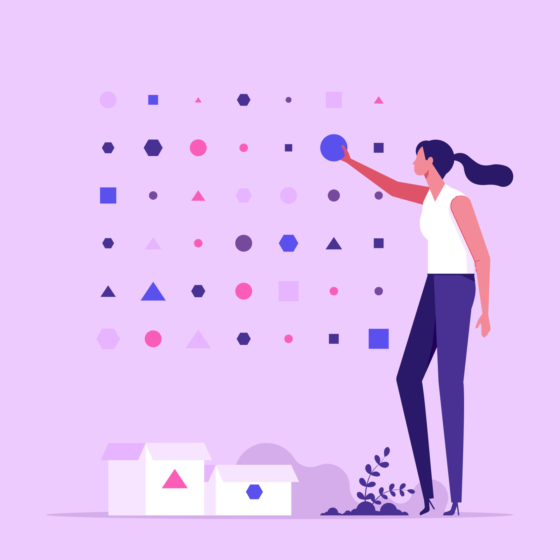 Woman sorting geometric figures. Concept of unstructured data ... Woman sorting geometric figures. Concept of unstructured data ...