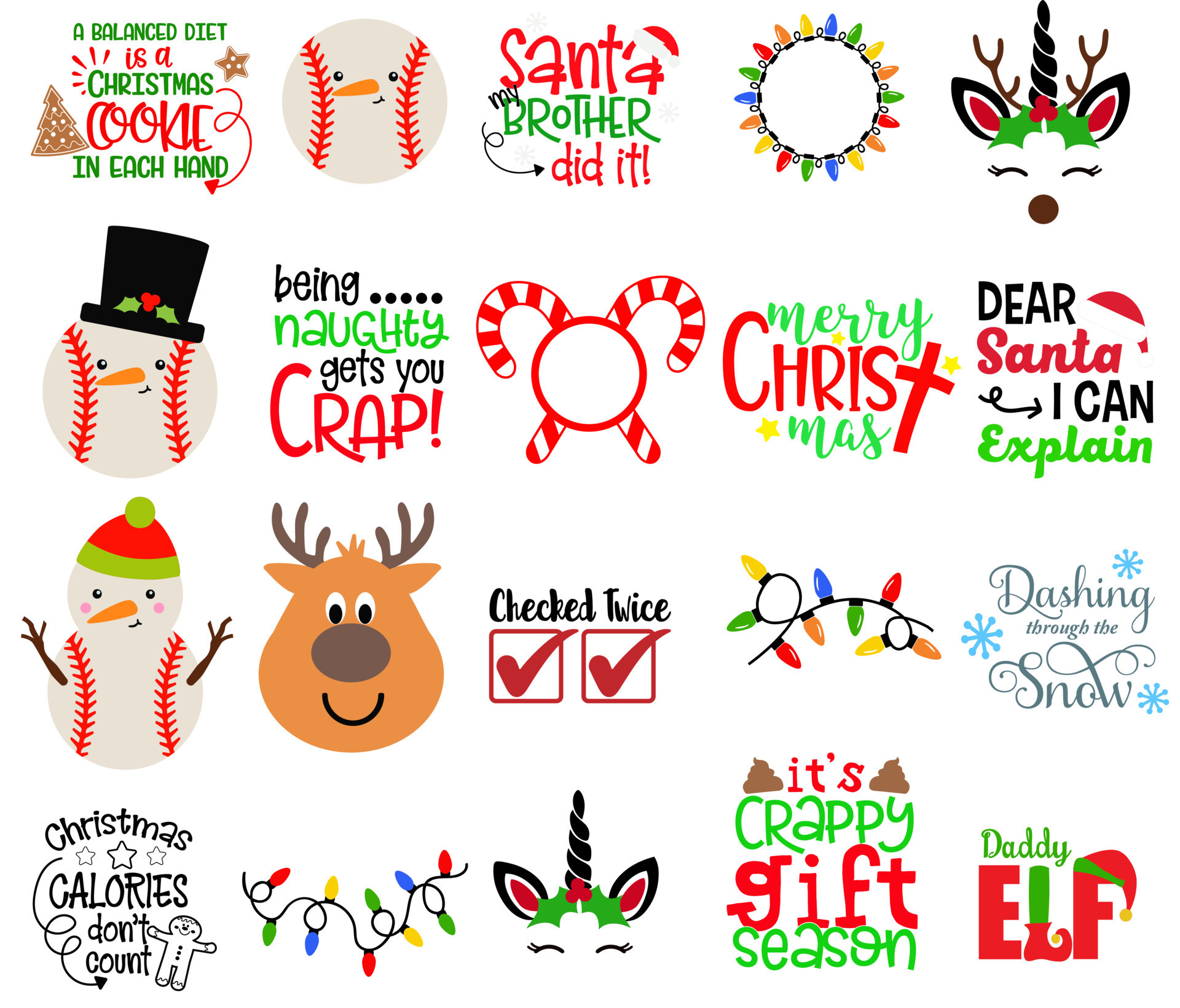 Merry Christmas Deer Lamp Unicorn Typography Set Vector Logo merry-christmas-deer-lamp-unicorn-typography-set-vector-logo