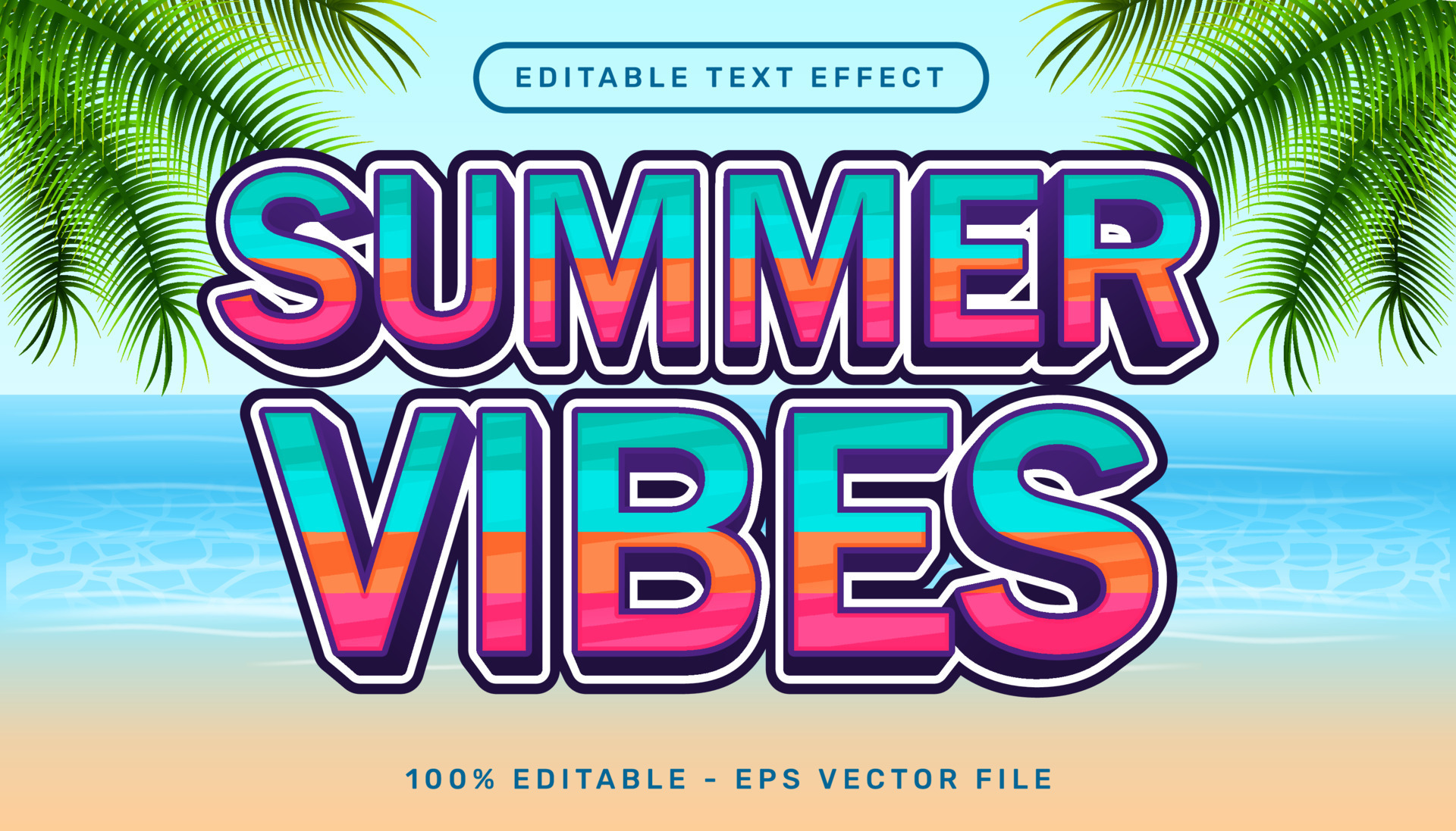 summer vibes retro color 3d editable text effect and sunset in sea landscape background 14529934 ...