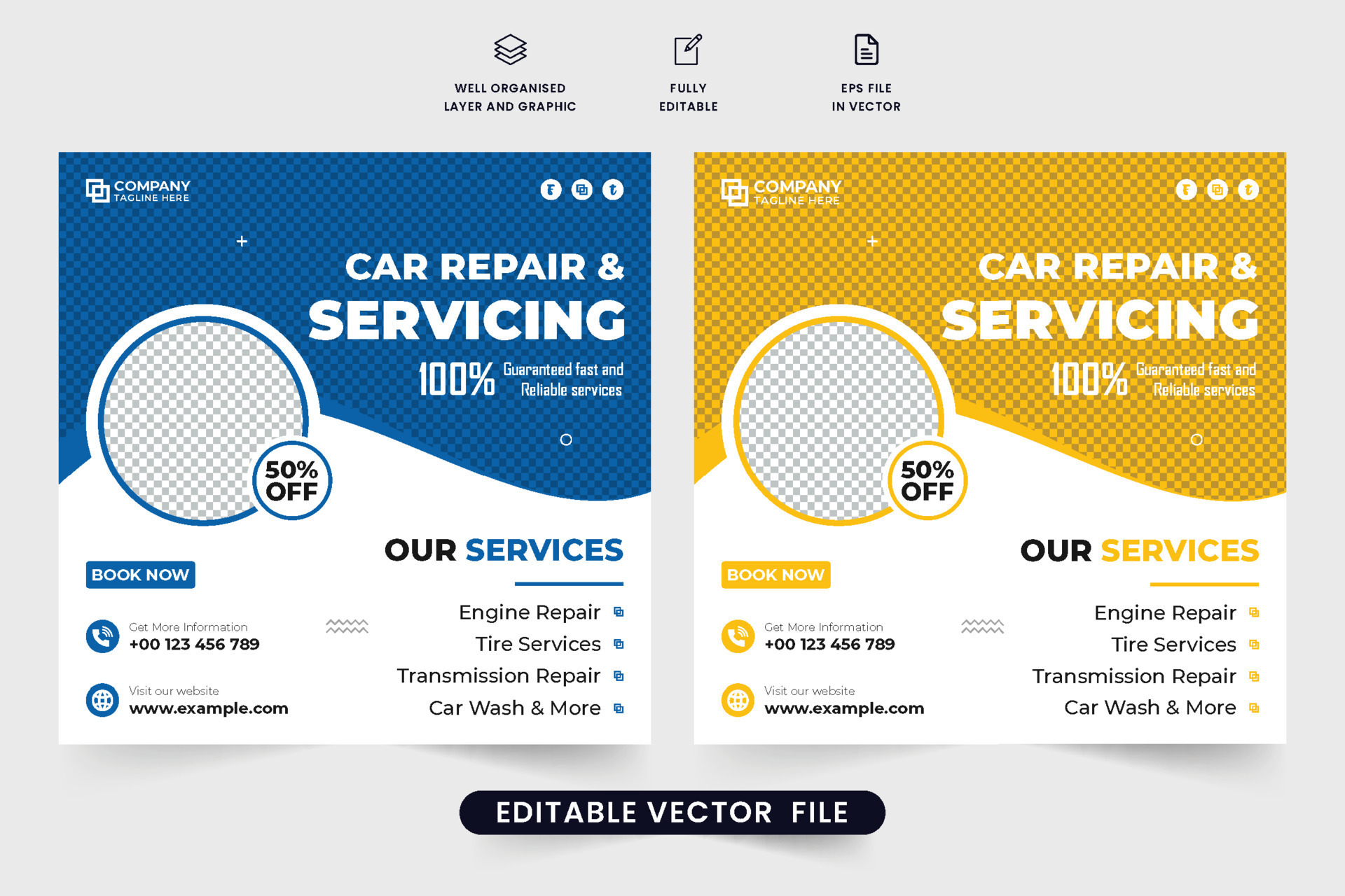 Car repair business promotional web banner design for digital marketing. Modern vehicle ...