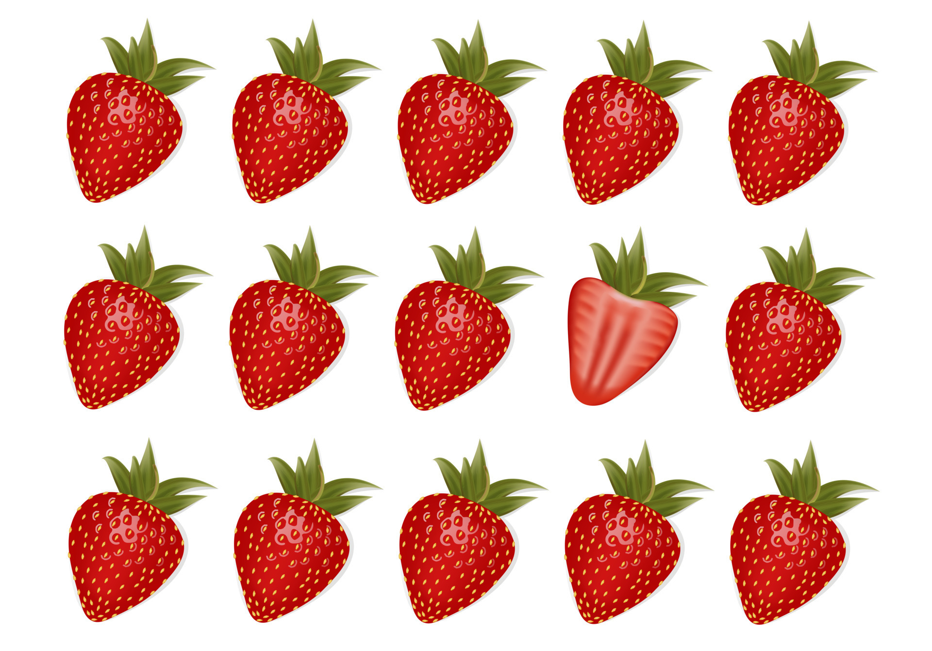 Set of red strawberries on white background.Realistic 3d isolated ...