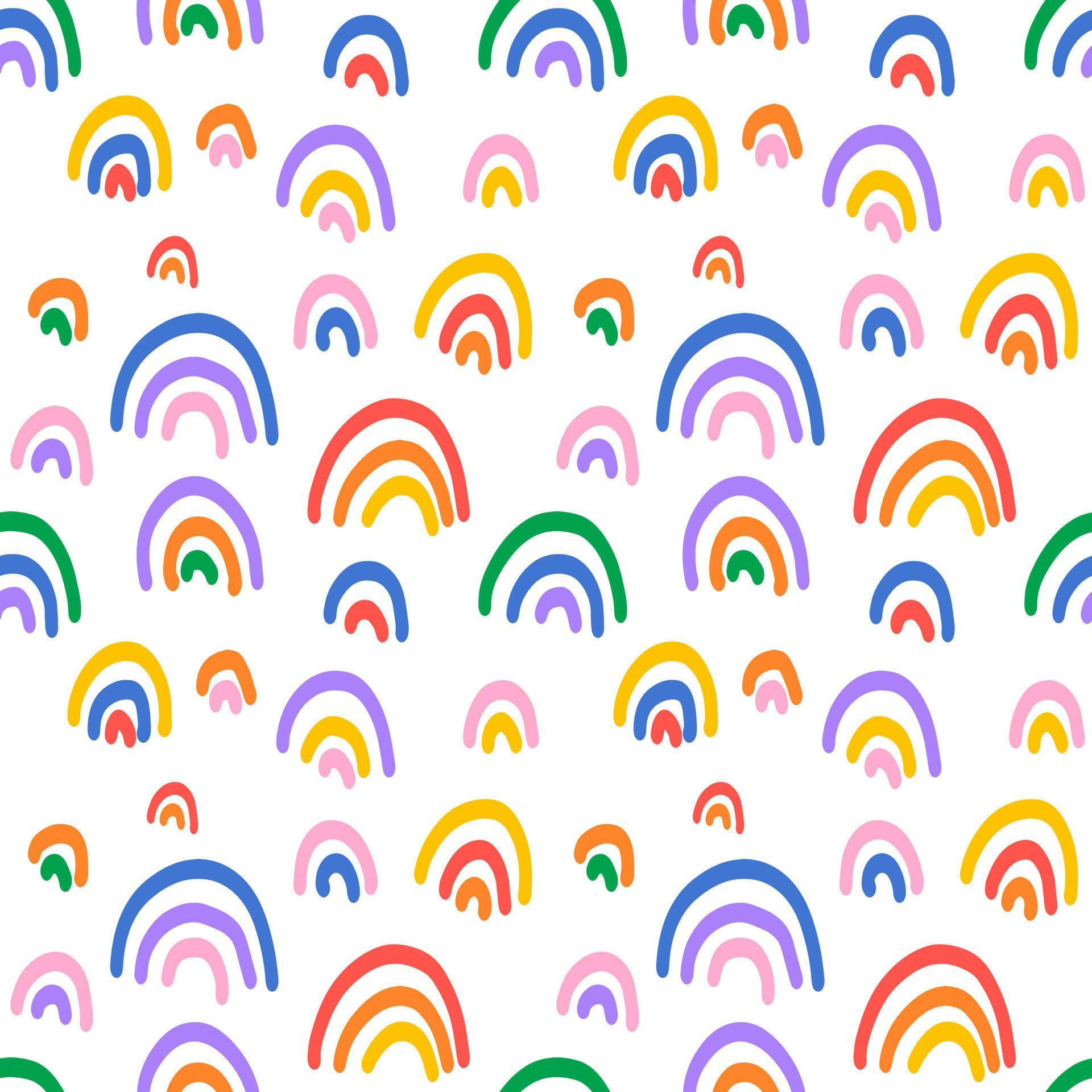 Trendy seamless pattern with colorful rainbow on white background ...