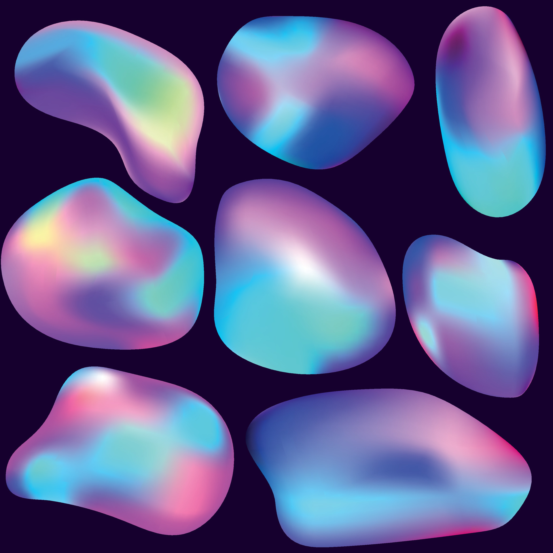 Liquid shapes collection. Set gradient colorful drops, splashes, blobs ...