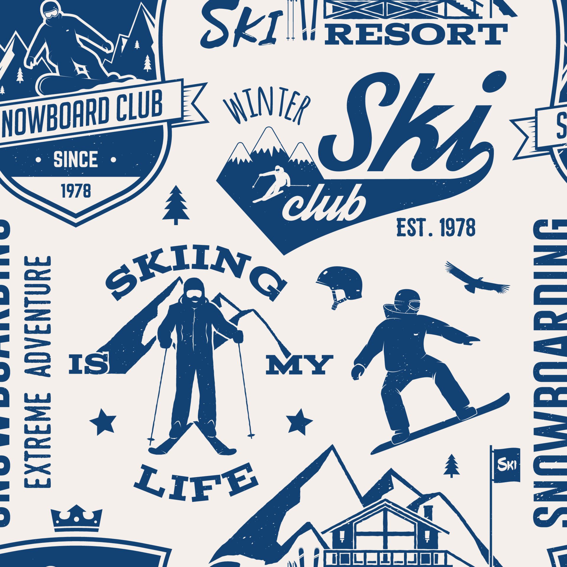 Ski and Snowboard Club seamless pattern. Vector illustration. 14535430 ...