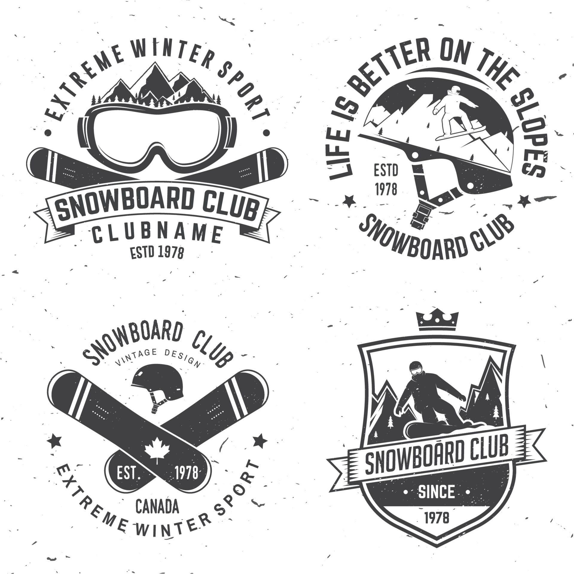 Set of Snowboard Club insignia. 14535434 Vector Art at Vecteezy