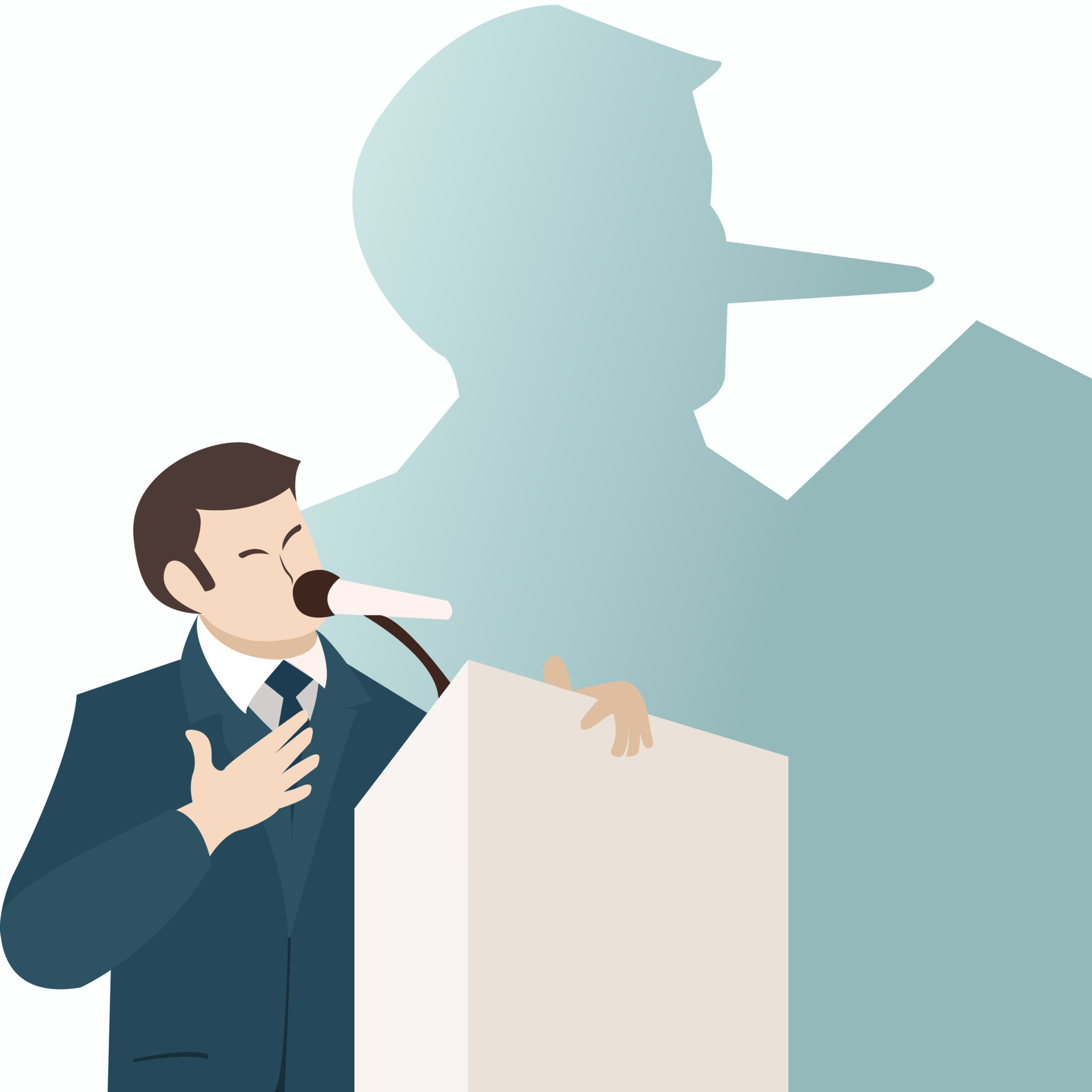 Lies, cheat, hoax speech businessman character chatting in front of ... Lies, cheat, hoax speech businessman character chatting in front of ...