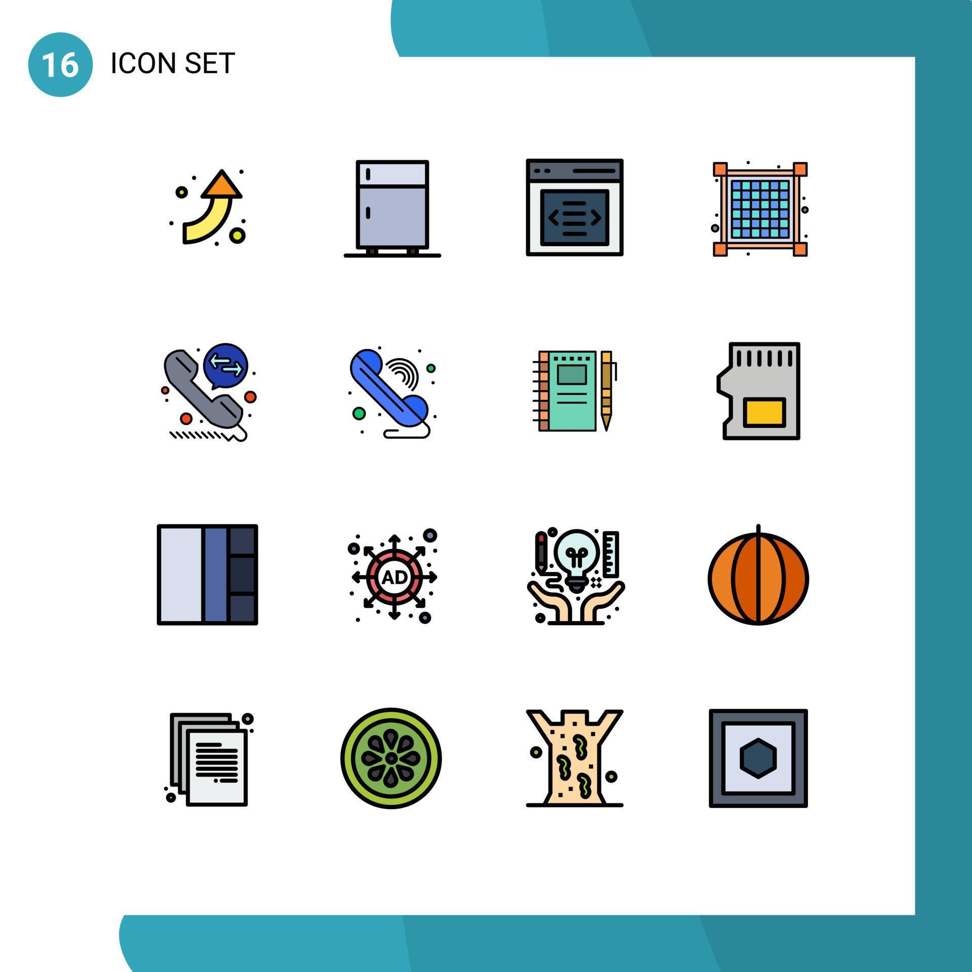 Set Of 16 Vector Flat Color Filled Lines On Grid For Call Call
