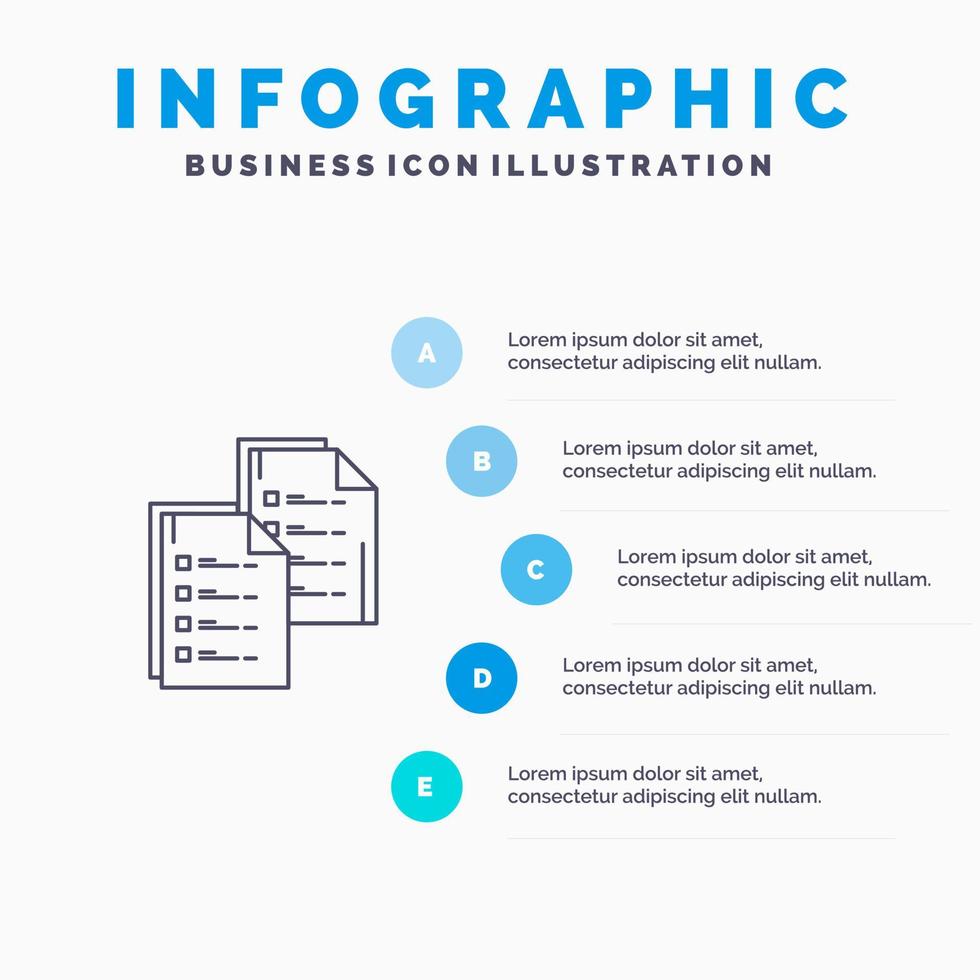 Document Analytics Data Copy Paper Resume Line Icon With 5 Steps Presentation Infographics