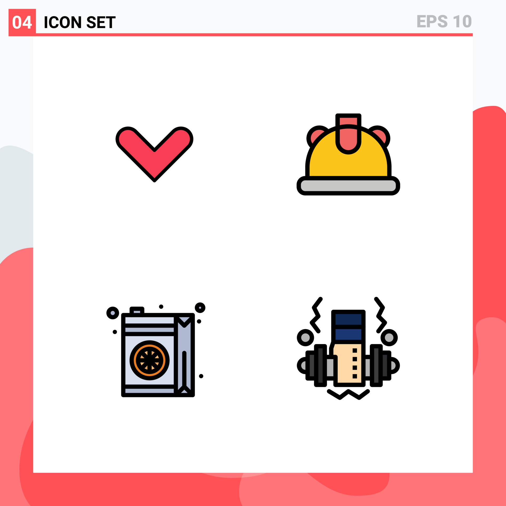 User Interface Pack Of 4 Basic Filledline Flat Colors Of Arrow Juice Down Helmet Dumbbell