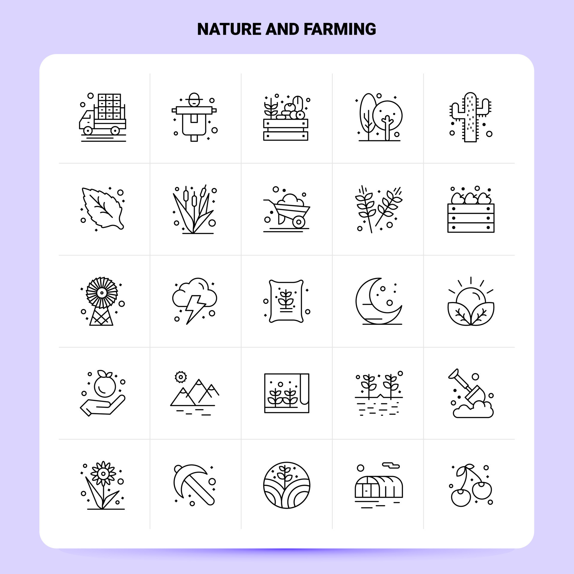 Outline 25 Nature And Farming Icon Set Vector Line Style Design Black