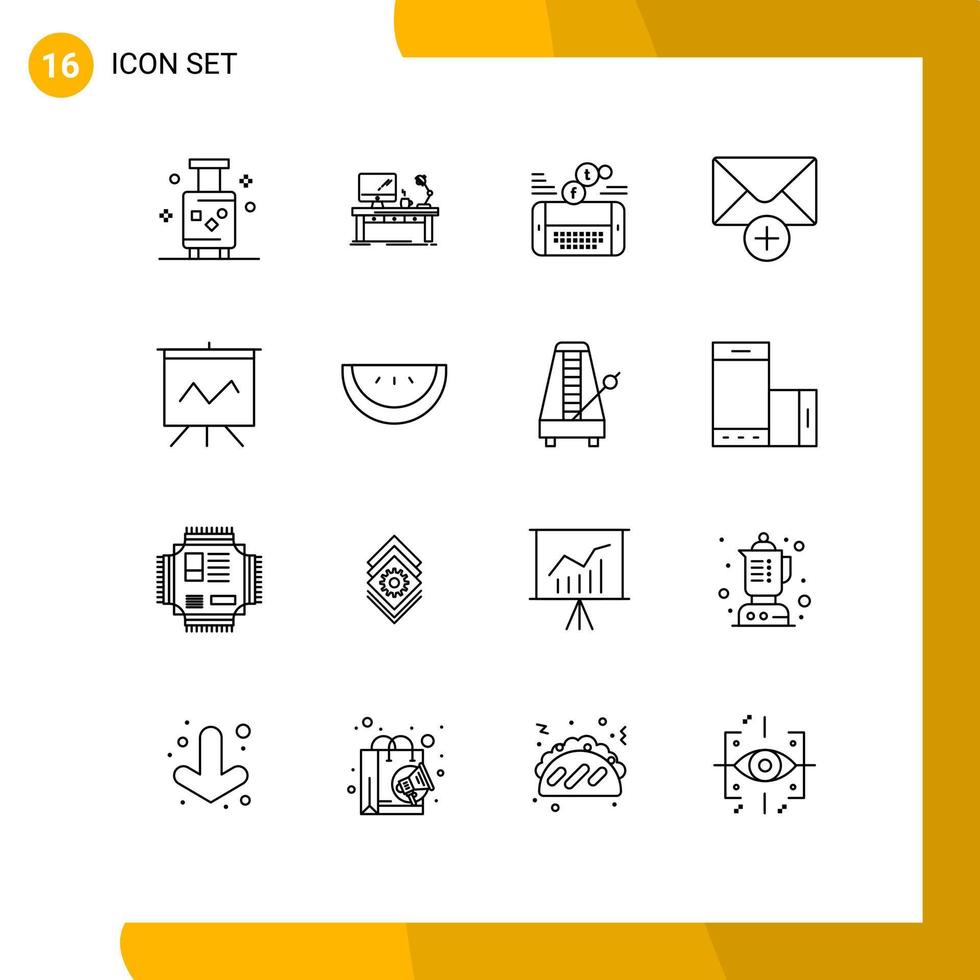 Set of 16 Modern UI Icons Symbols Signs for mail facebook desk social ... Set of 16 Modern UI Icons Symbols Signs for mail facebook desk social ...