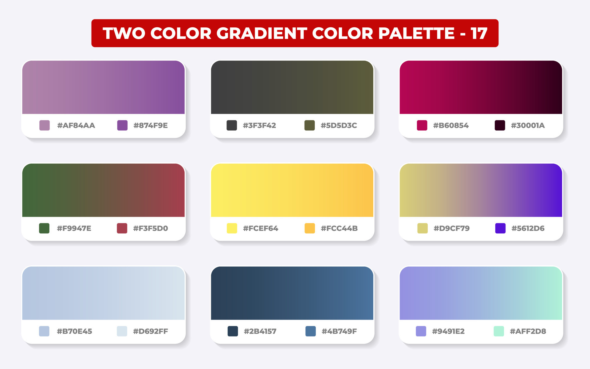 Gradient color palette with color codes in RGB or HEX, Catalog, Trendy ...