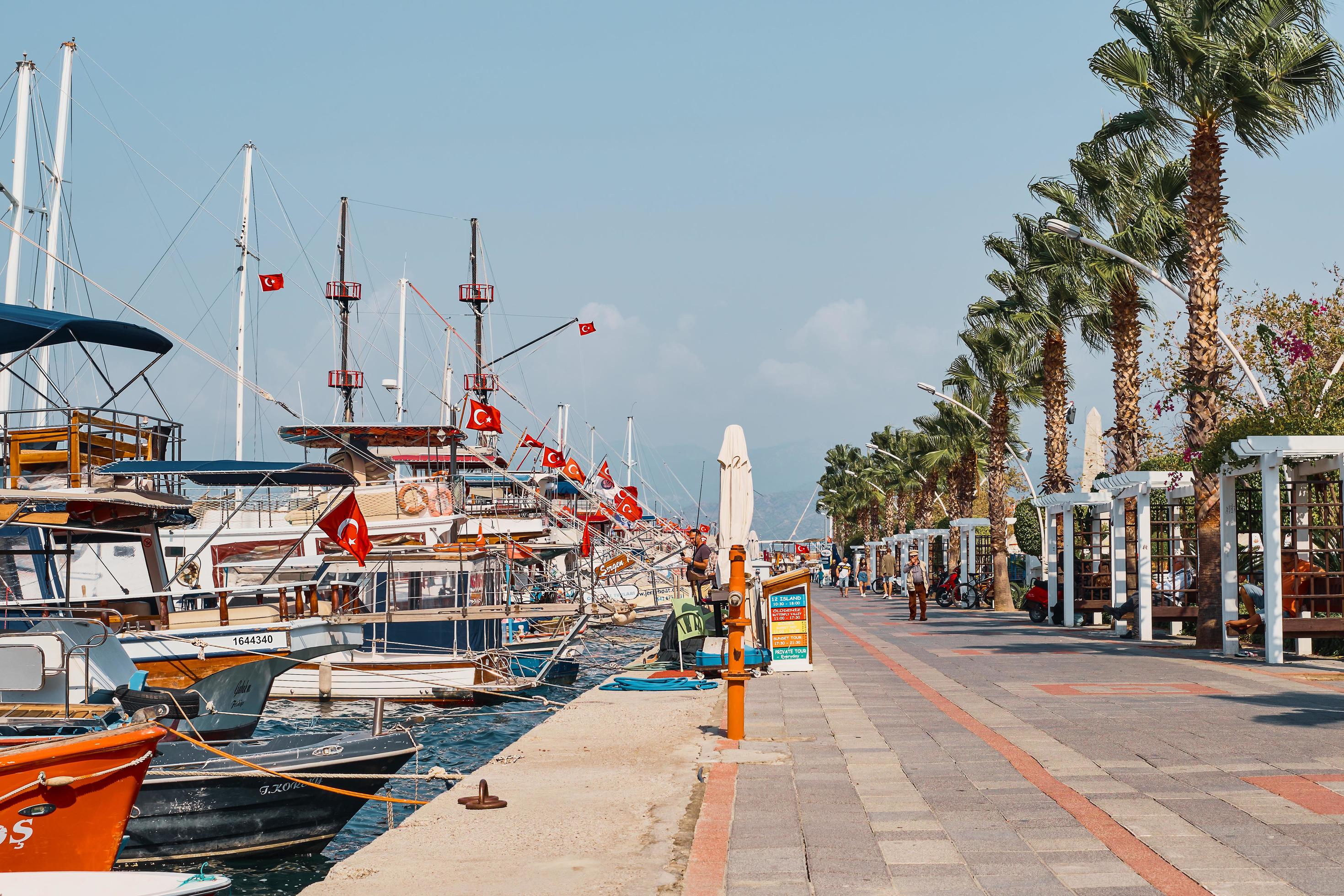 Fethiye, Turkey - October 20, 2022.Embankment and marina with yachts in Fethiye, selective focus ...