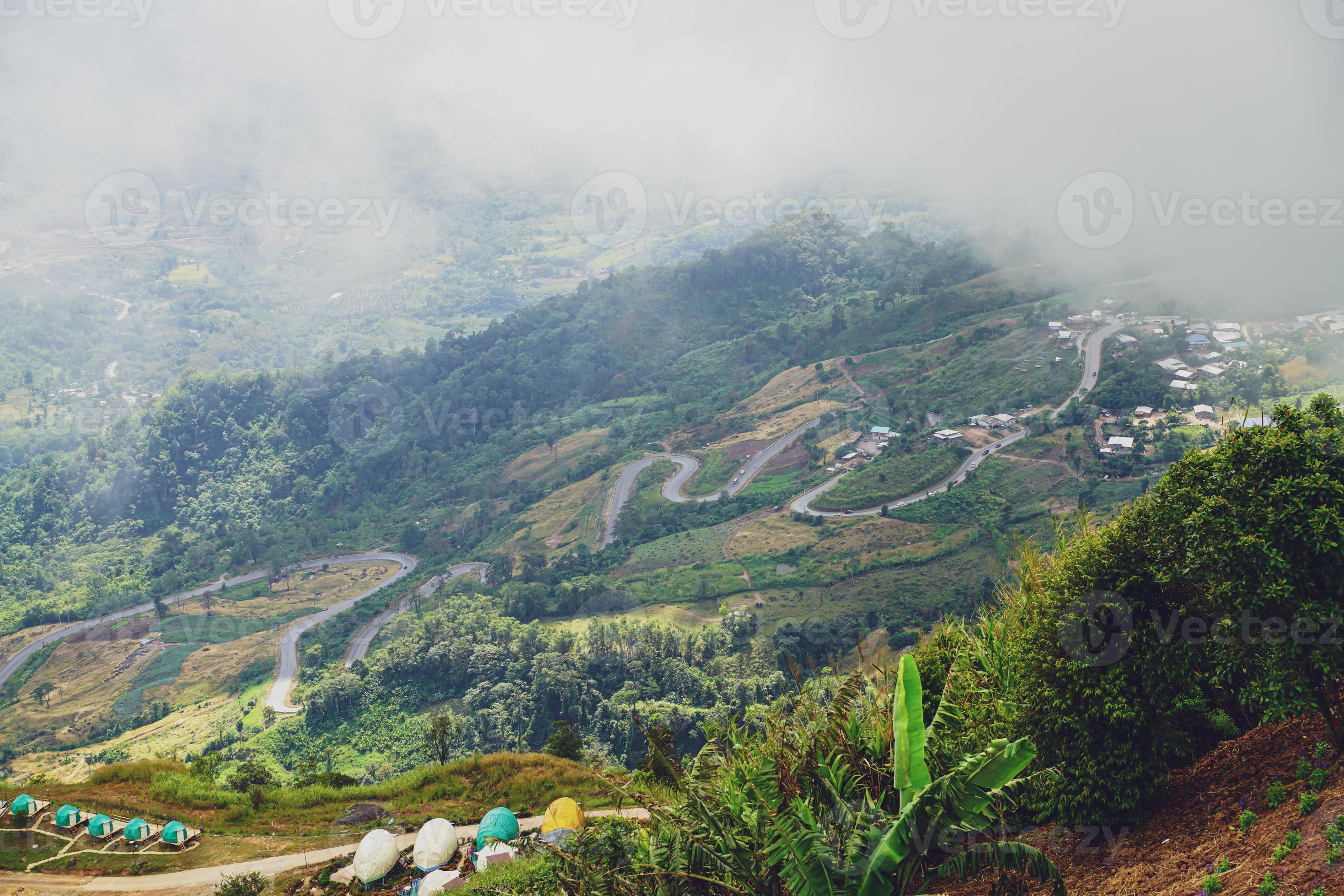 High view from Phu Thap Boek Mountain Phetchabun Province, Thailand. Cold weather, high ...